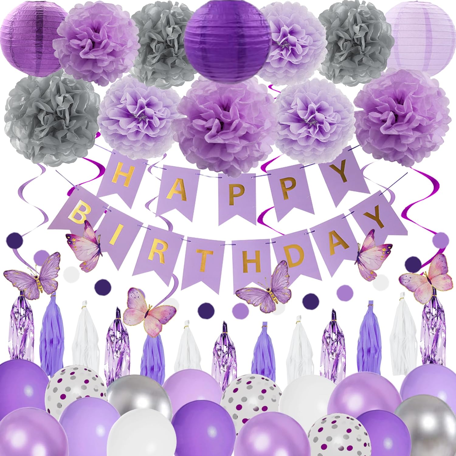 Amazon.com: 72Pcs Purple Birthday Party Decorations for Girls Women ...