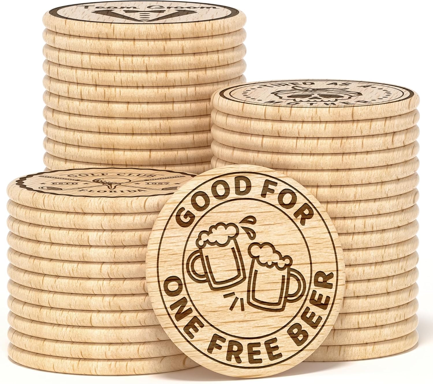 Amazon.com : 30-1000 Custom Wood Drink Tokens, 40mm Personalized Drink ...