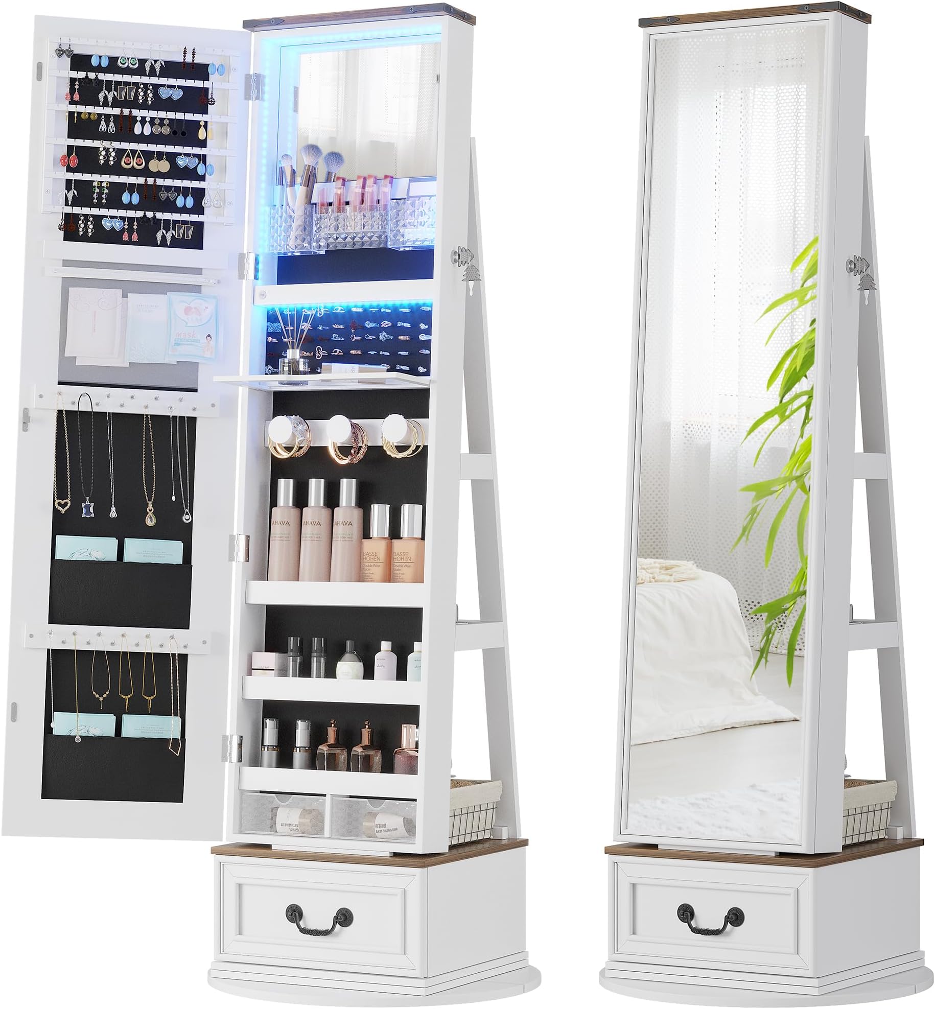 Amazon.com: GOFLAME Jewelry Cabinet Freestanding, LED Lighted Jewelry ...