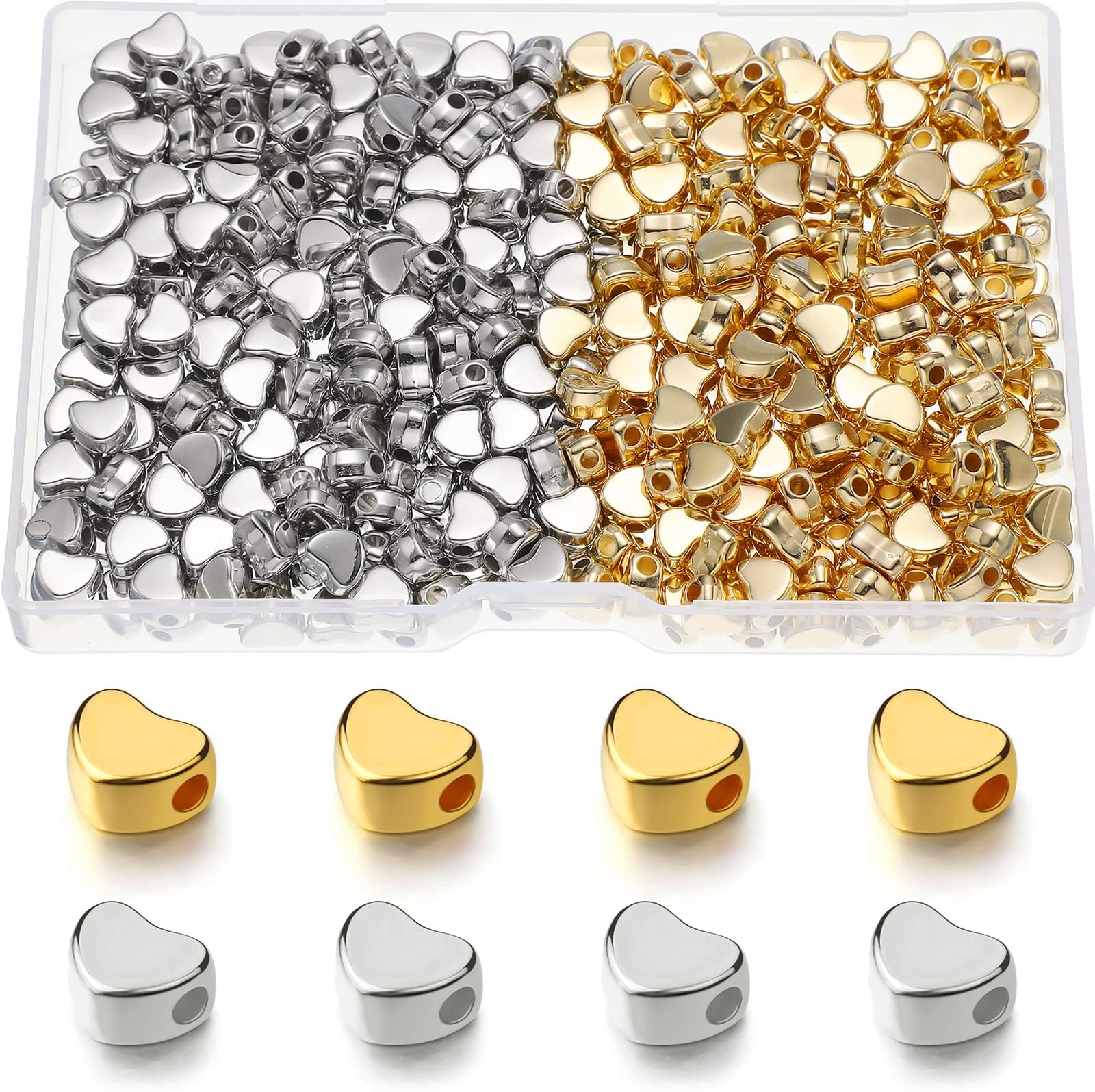 Amazon.com: 400 Pcs Heart Beads for Jewelry Making Heart Spacer Beads ...