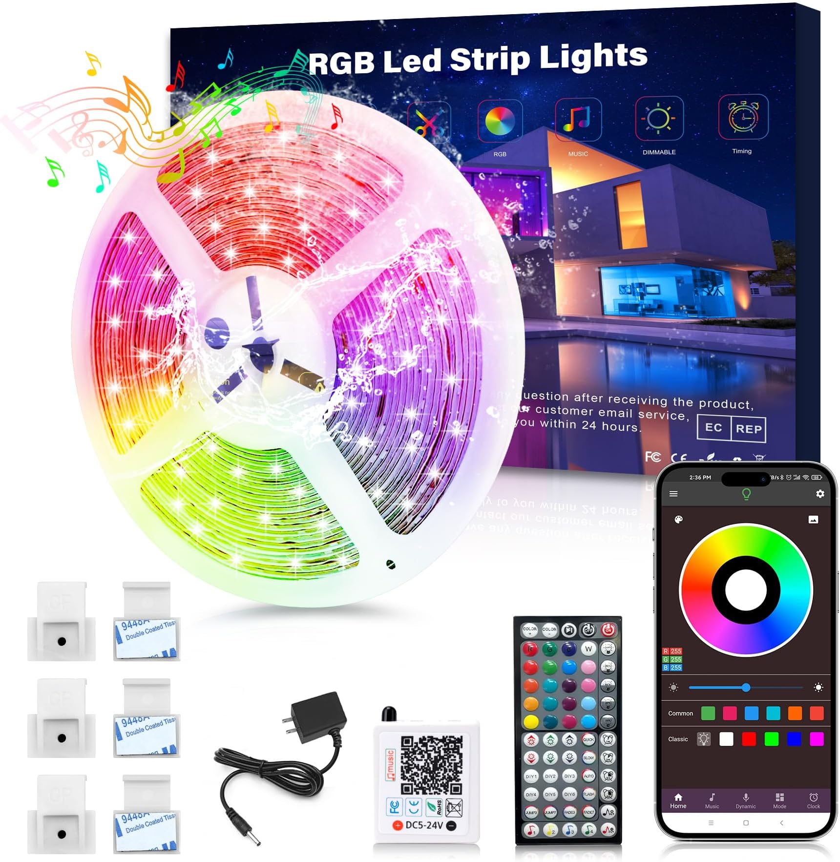 Amazon.com: SENYERGIANT LED Strip Lights, 32.8 ft RGB Led Light Strip ...
