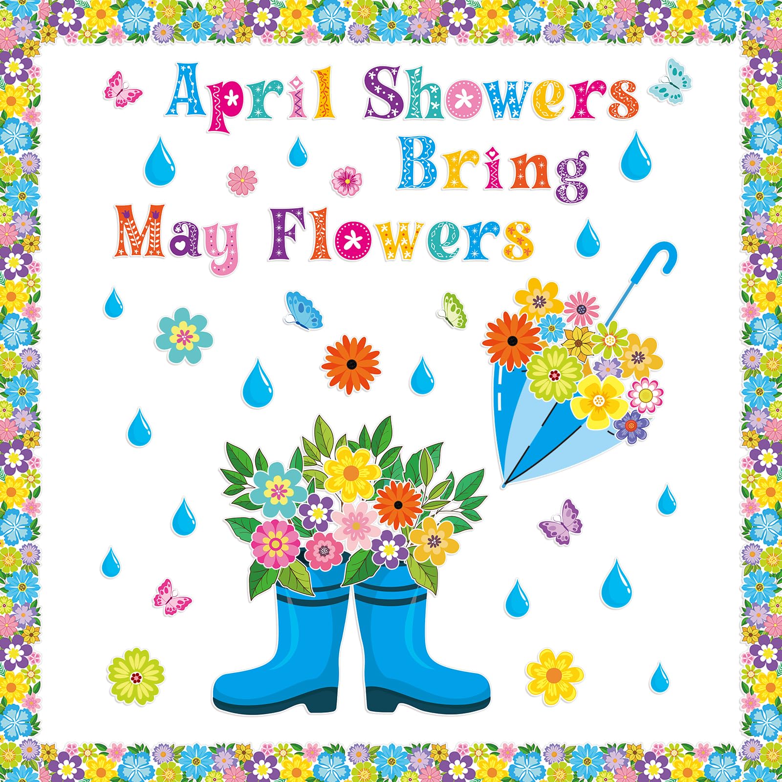 110 Pcs Spring Bulletin Board Decoration April Showers Bring May ...