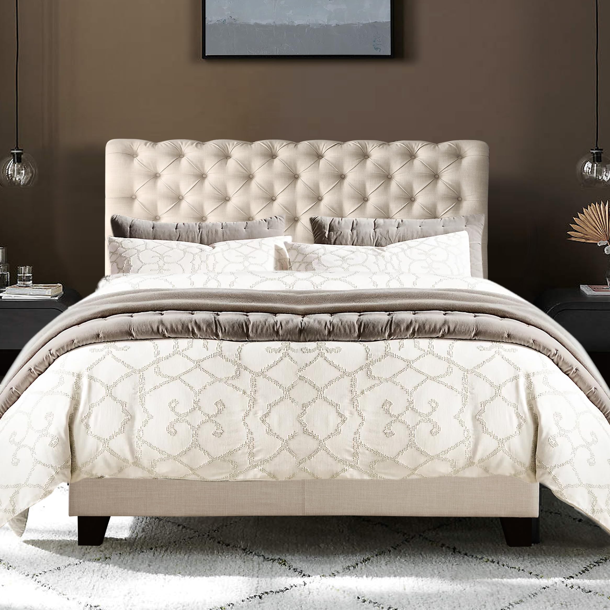 Amazon.com - Rosevera Corrine Upholstered Bed Frame with Button Tufting ...