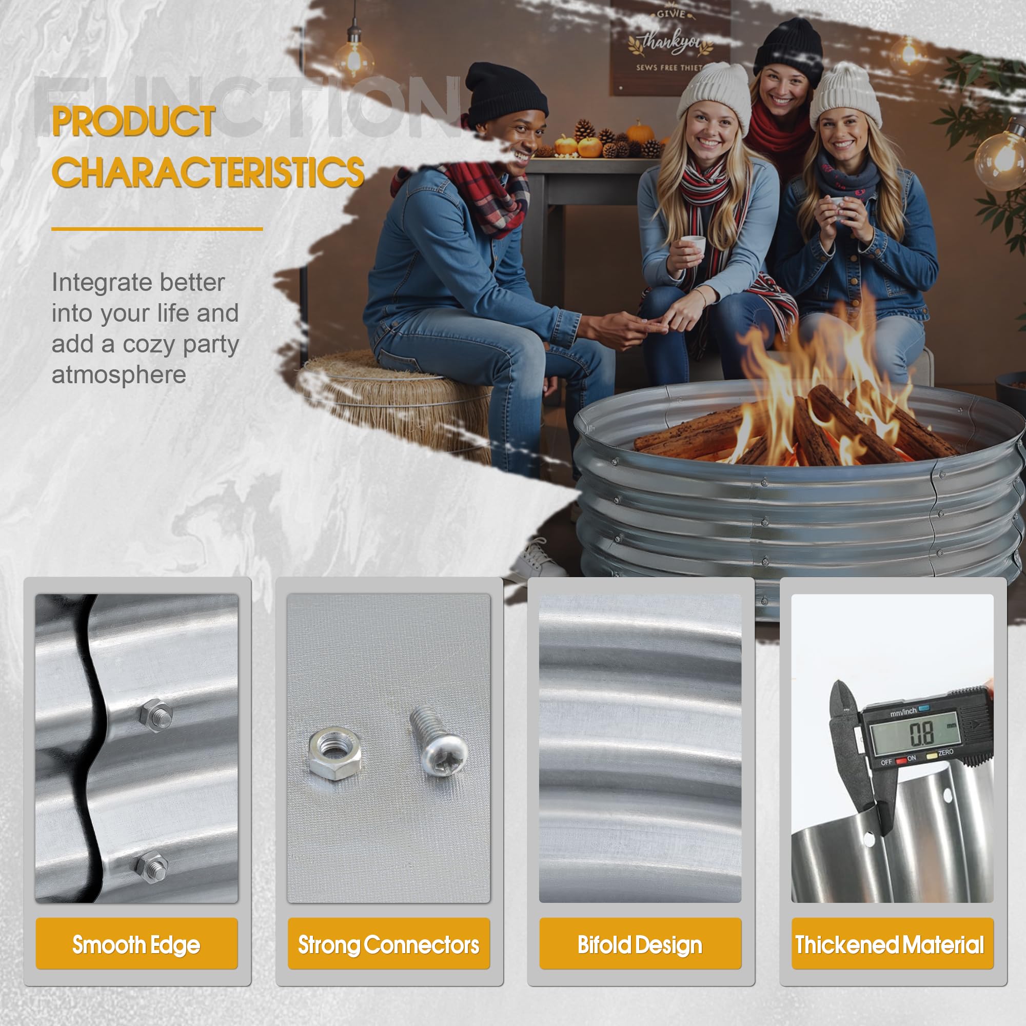 Snapklik.com : Flamaker 36 Inch Fire Pit Ring For Outside Wood Burning ...