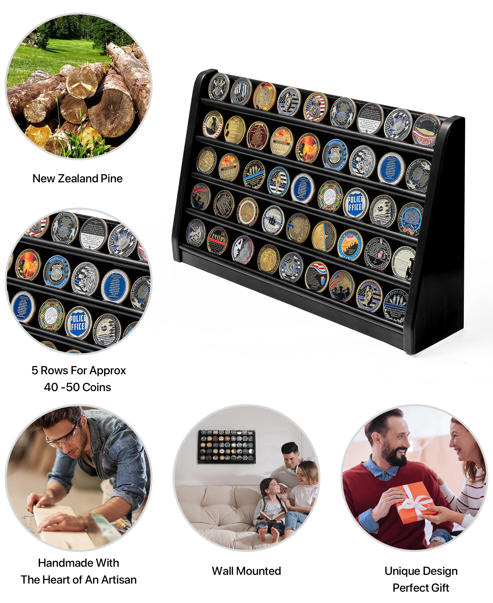 DecoWoodo Challenge Coin Display Stand Wooden Rack Military Coin Holder ...