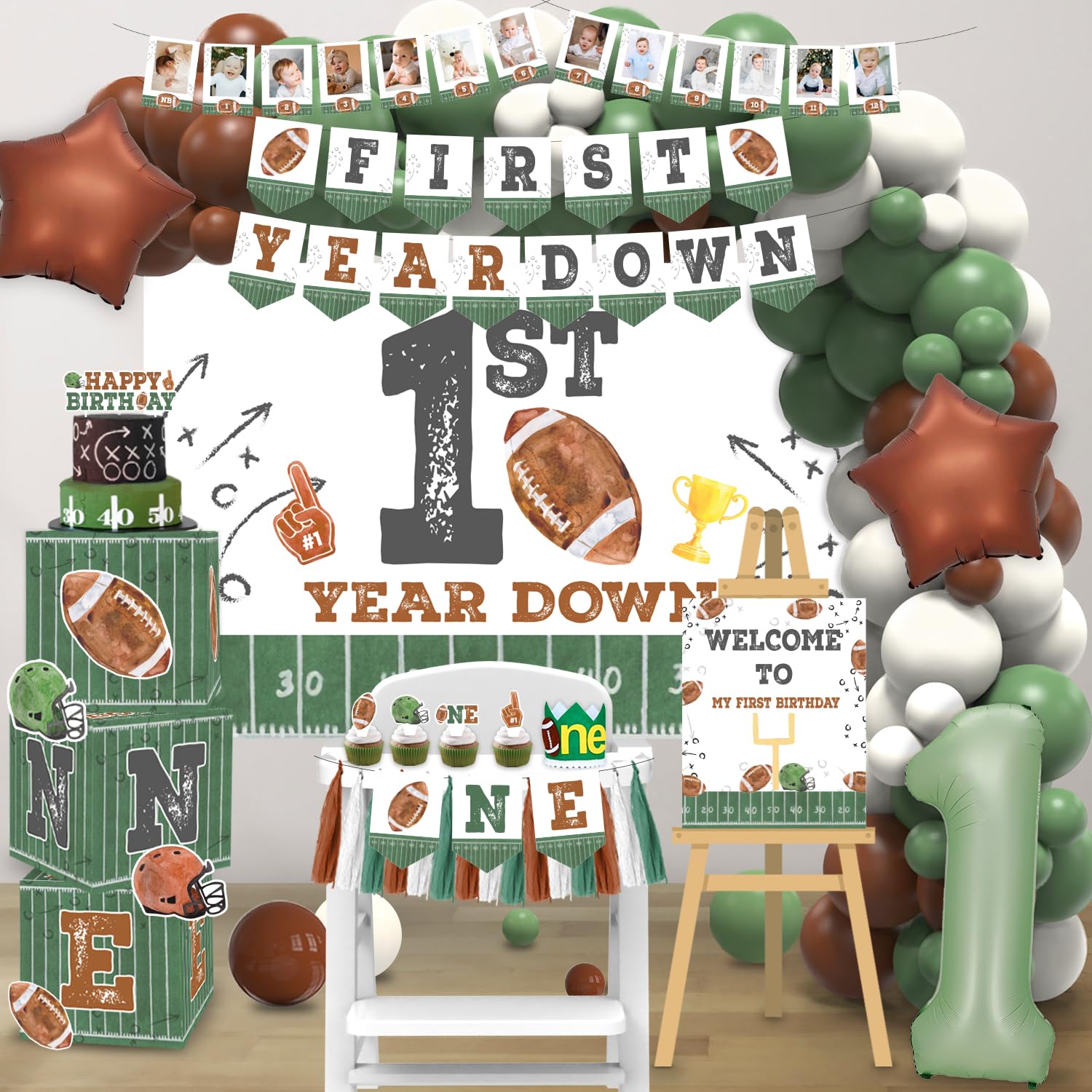 Amazon.com: First Year Down Birthday Party Decorations, Football ...