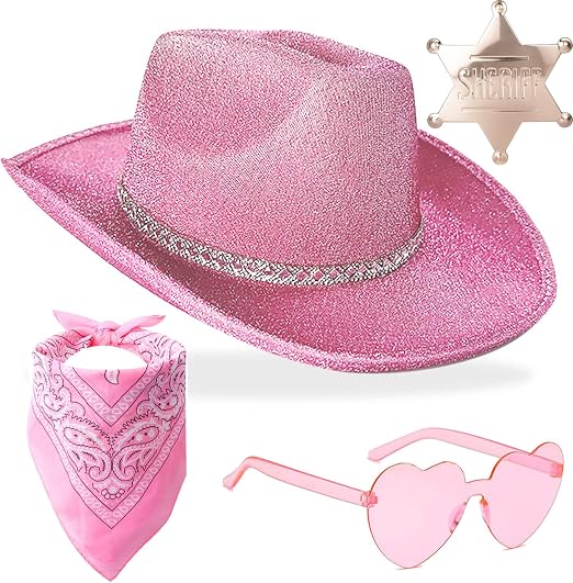 Amazon.com: Bazion 4Pcs Pink Cowgirl Hat Heart Sunglasses Bandana ...