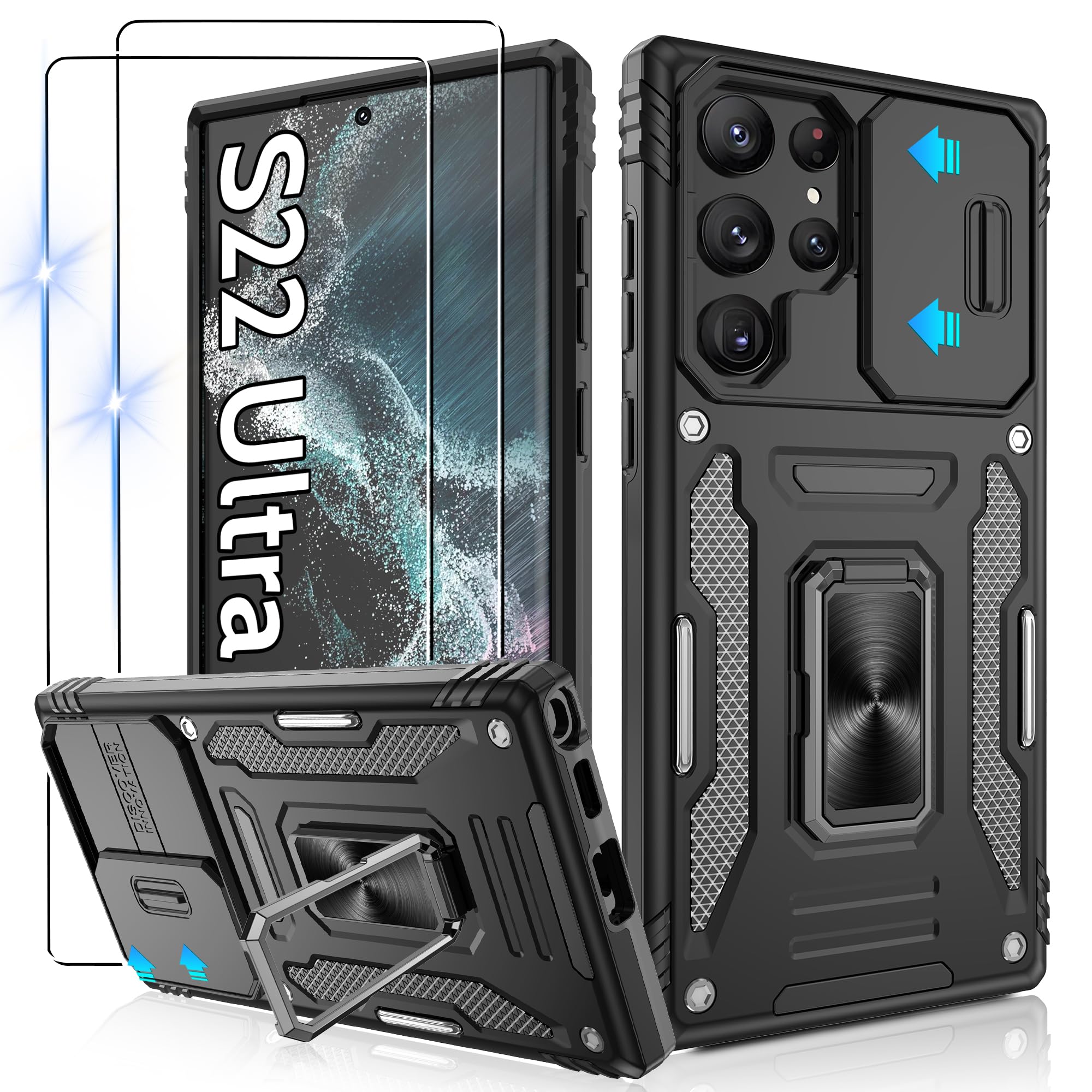 Amazon.com: Gritup for Galaxy-S22-Ultra-Case with Slide Camera Cover + [HD Screen Protector×2 ...