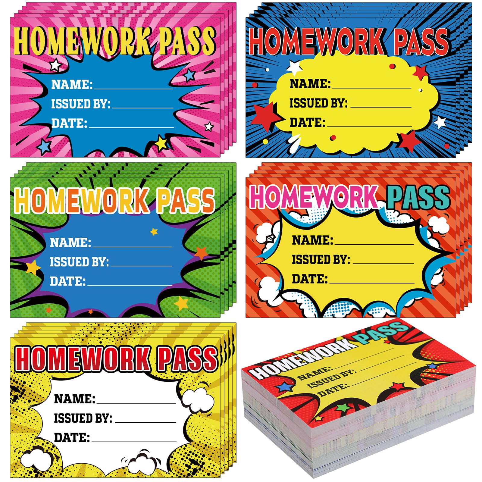 Snapklik.com : Eersida 100 Pcs Colorful No Homework Passes Card ...