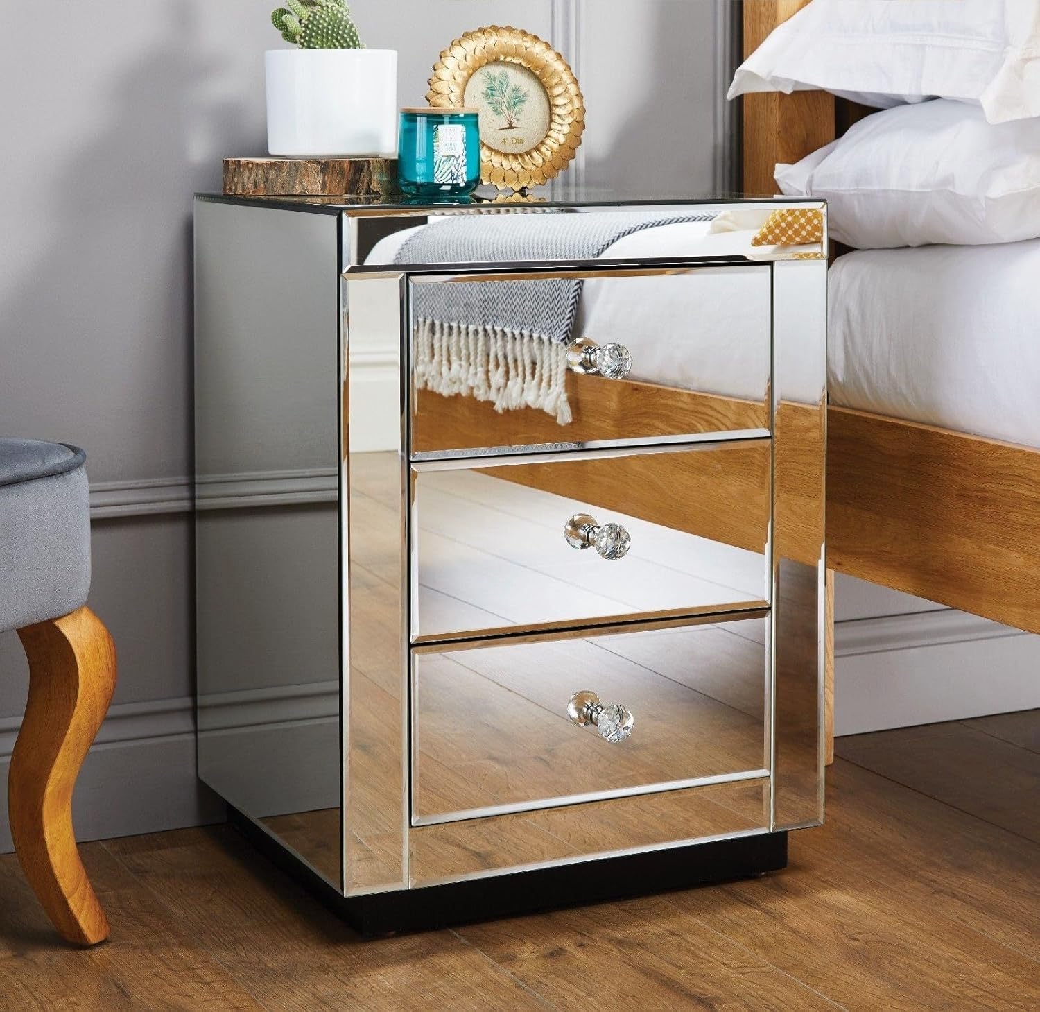 Amazon.com: Furniturebox Italian Mirrored Nightstand - 3 Drawers ...