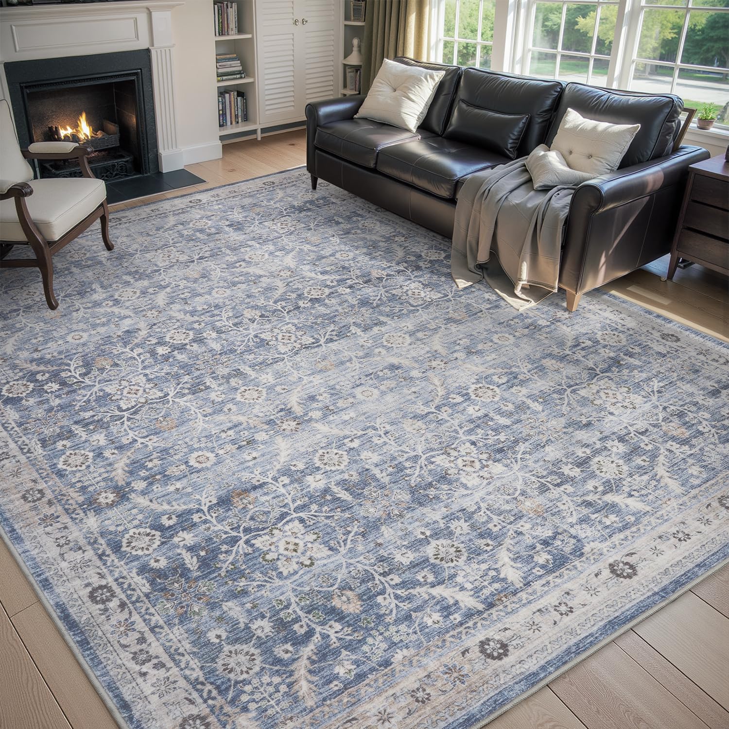Amazon.com: MontVoo-Vintage Area Rug 9X12 Blue Rugs for Living Room ...