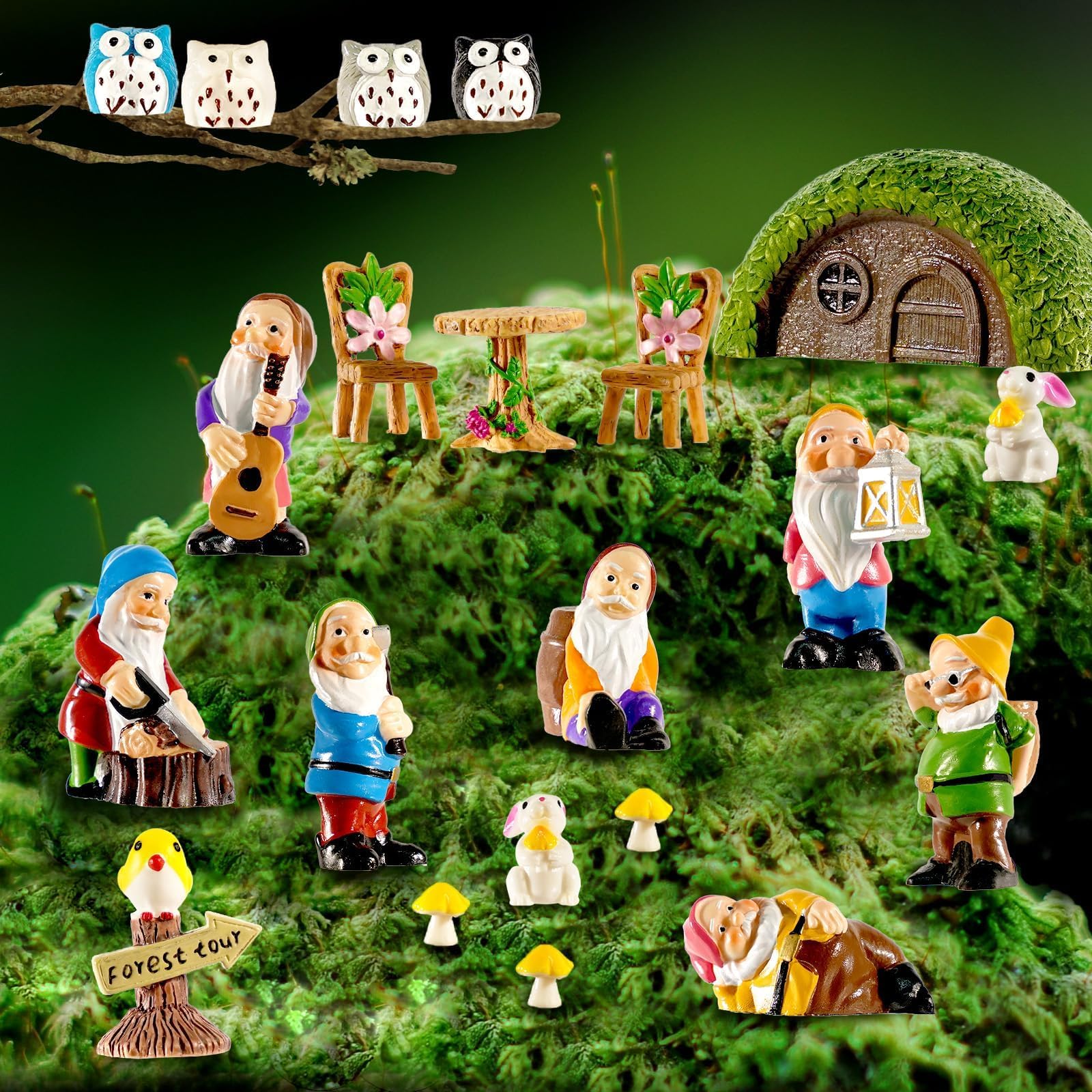 Amazon.com: X Hot Popcorn 21 Pieces Mini Garden Gnomes Statue Resin Miniature Gnomes Figurines ...