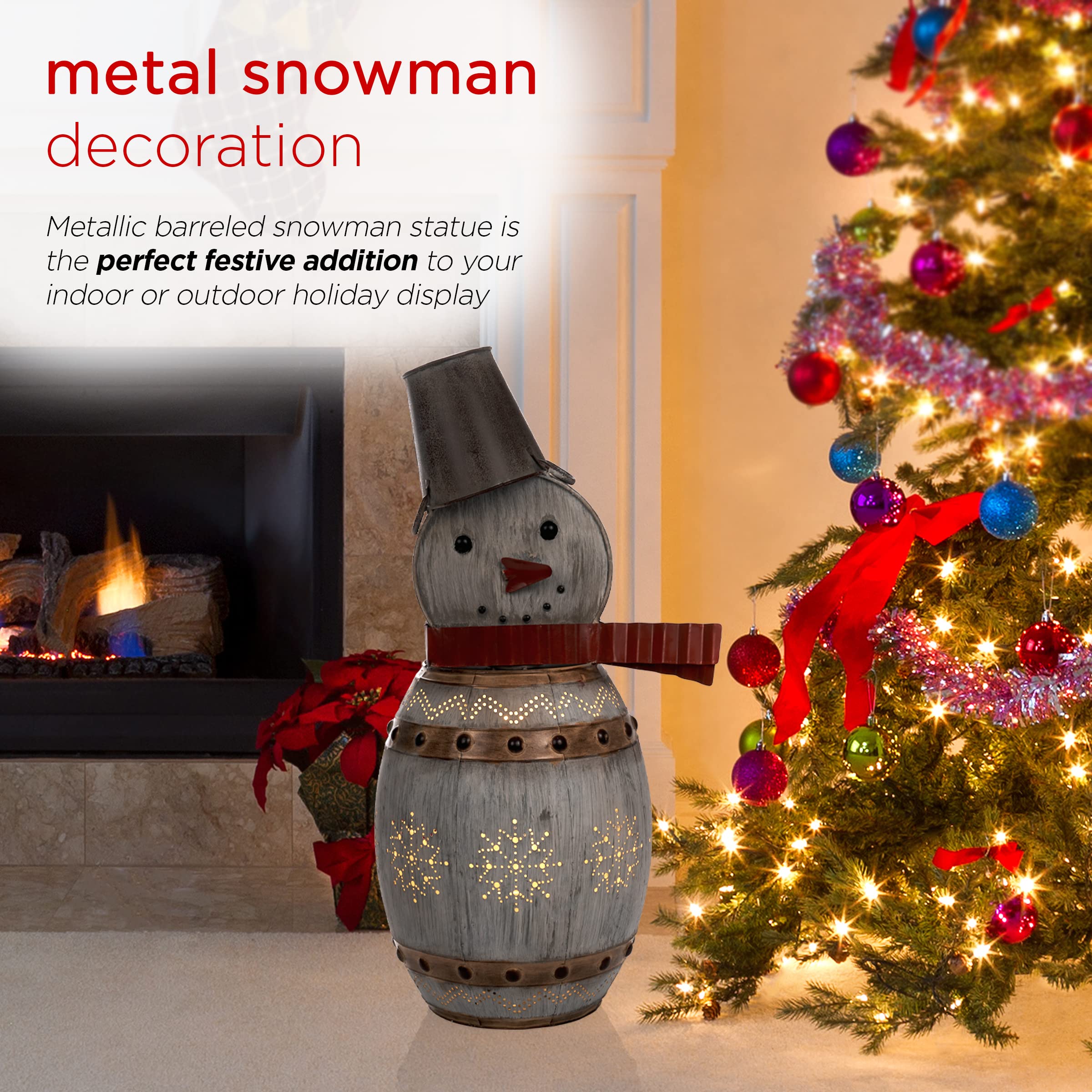 Alpine Corporation 30" H Indoor/Outdoor Metal Barrel Snowman Christmas ...
