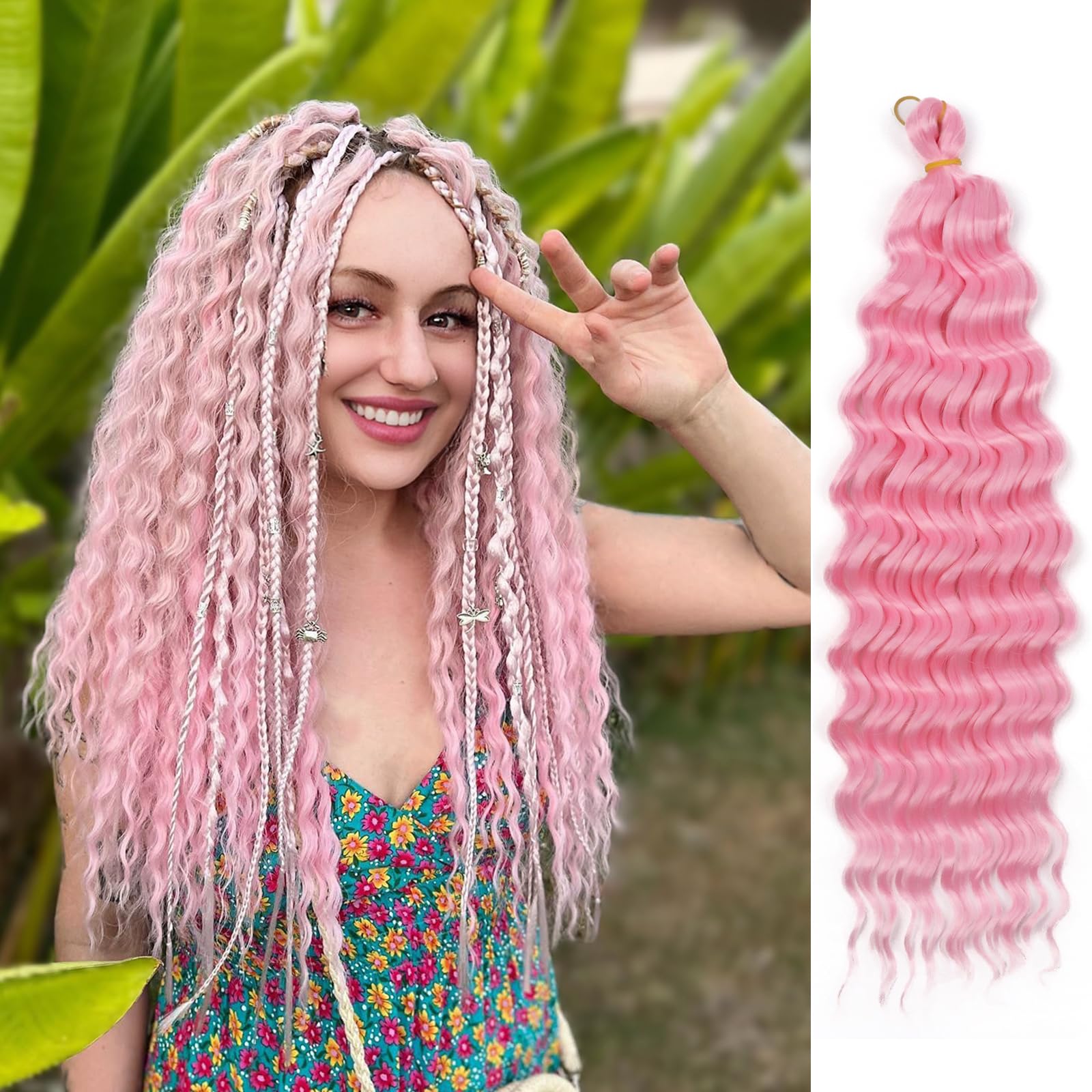 Snapklik.com : Pink Ocean Wave Dreadlock Extensions (3 Pack, 16 Inch ...