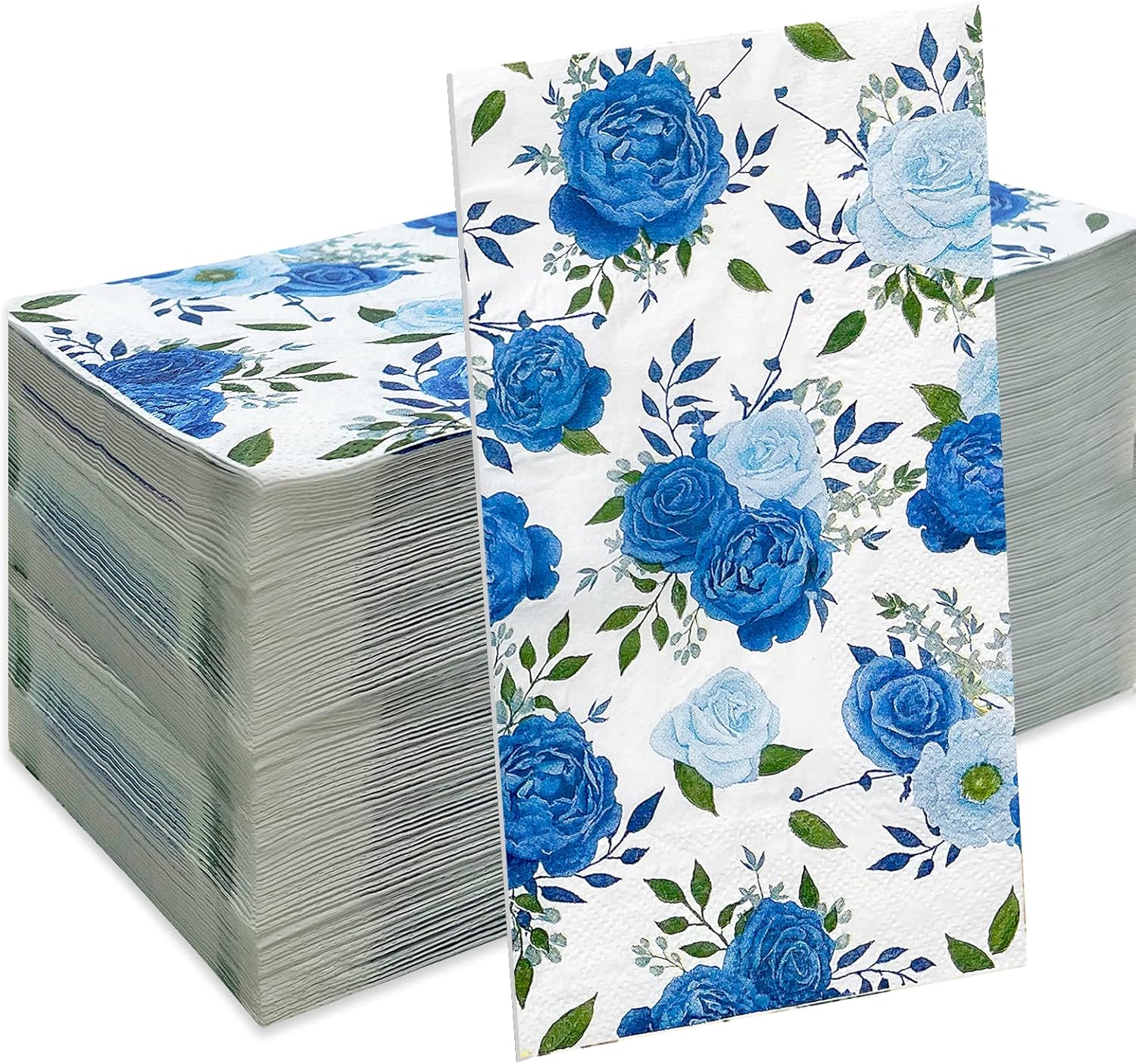 Amazon.com: 80 Pieces Blue Floral Paper Hand Guest Napkins Towels ...