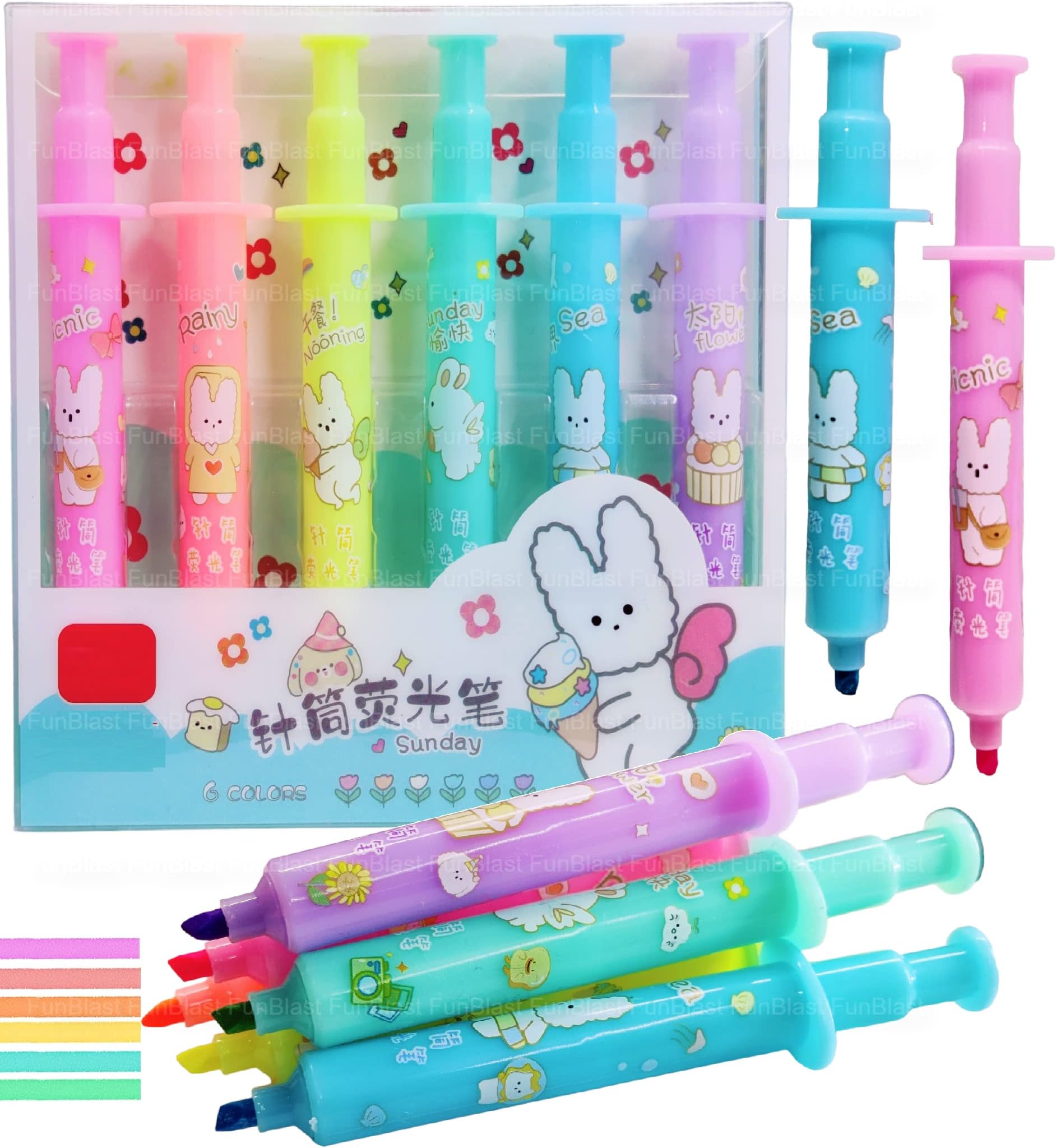 FunBlast Highlighter Chisel Pen,Cute Cartoon Injection Highlighter Pen ...