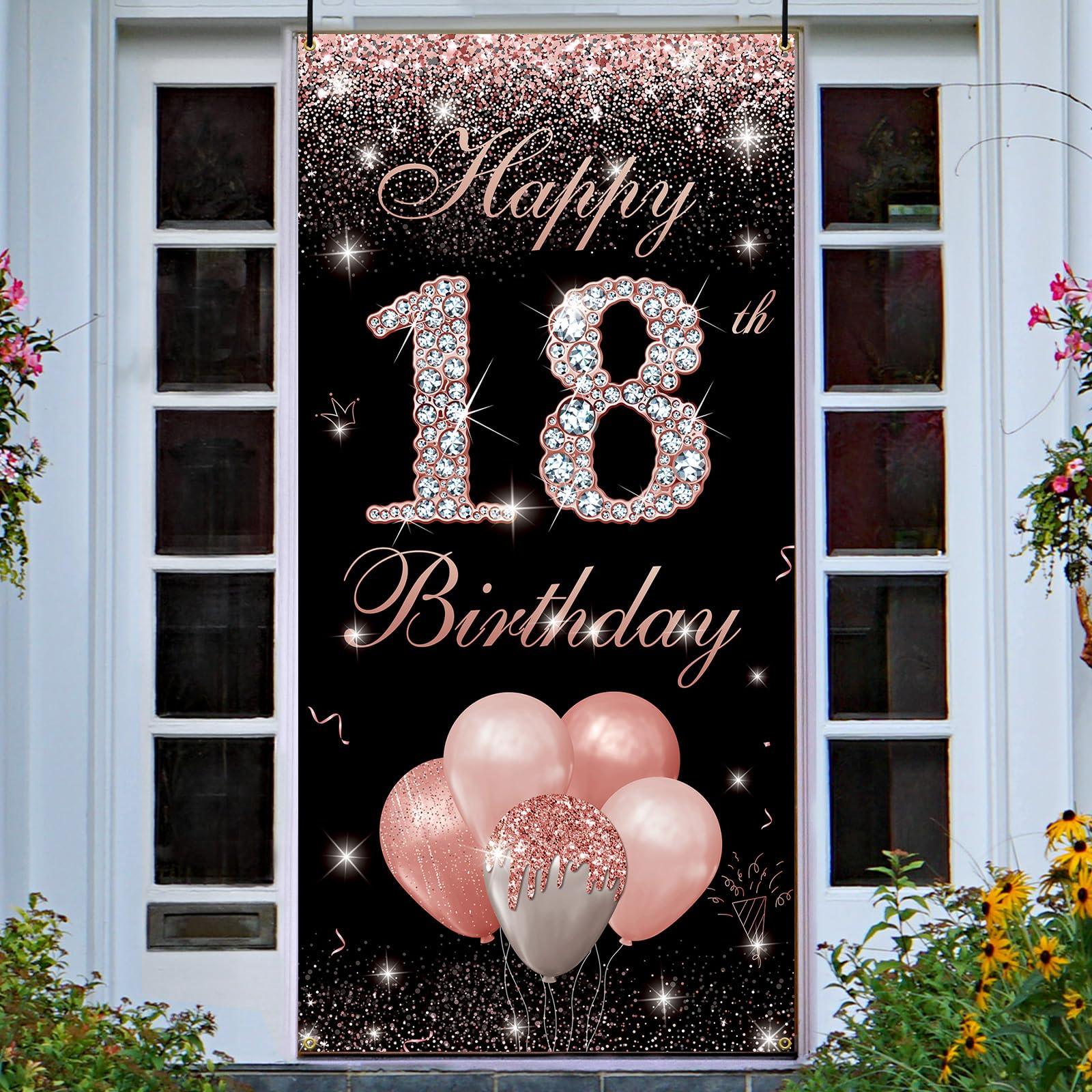 Amazon.com: HTDZZI Happy 18th Door Backdrop Banner Rose Gold, 18th ...