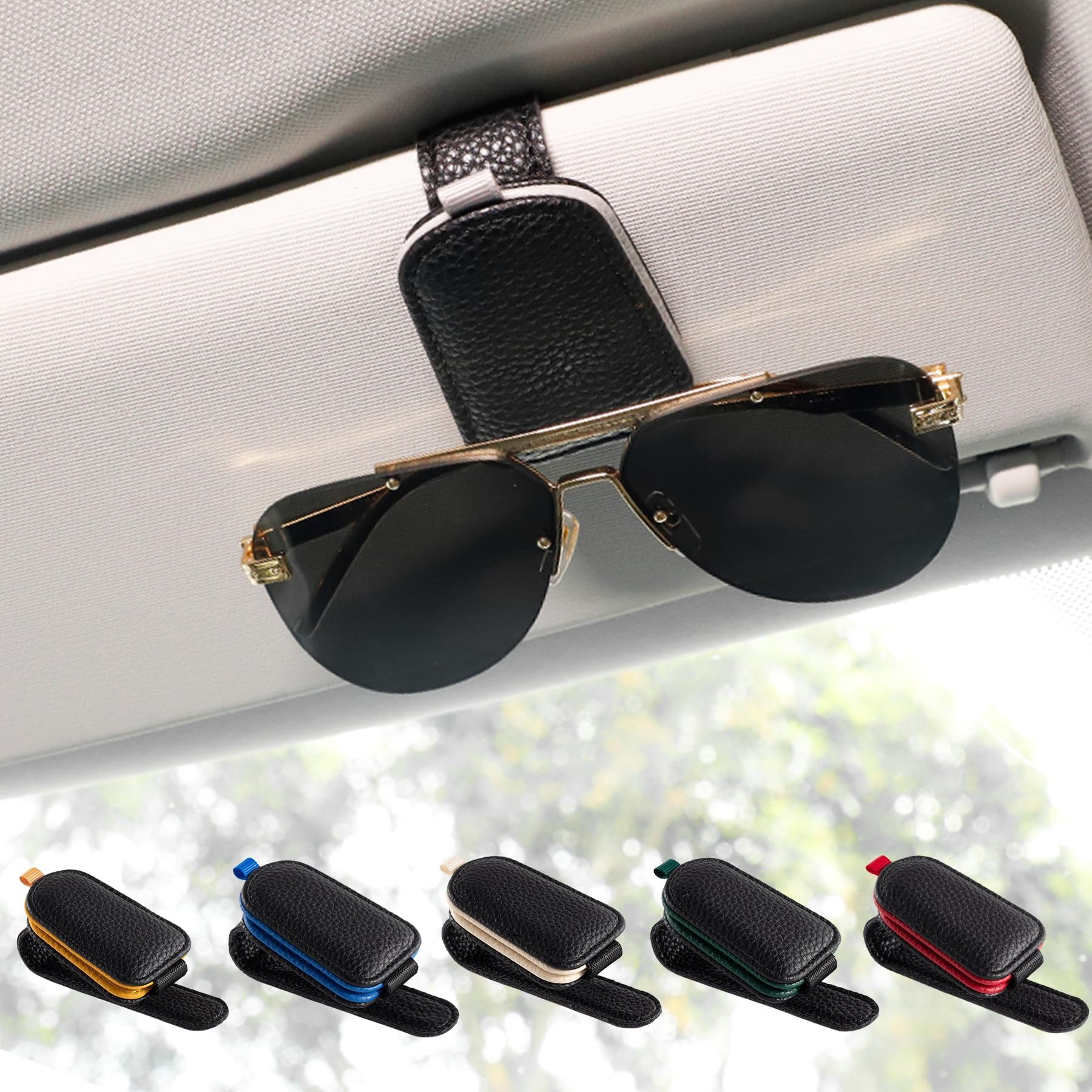 Amazon.com: SINGARO Sunglasses Holder for Car, Leather Magnetic Buckle ...