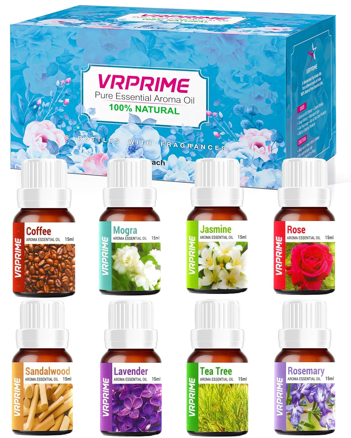 VRPRIME 8pc Essential Oil Aroma Diffuser for Home Fragrance Oils | 15ML ...