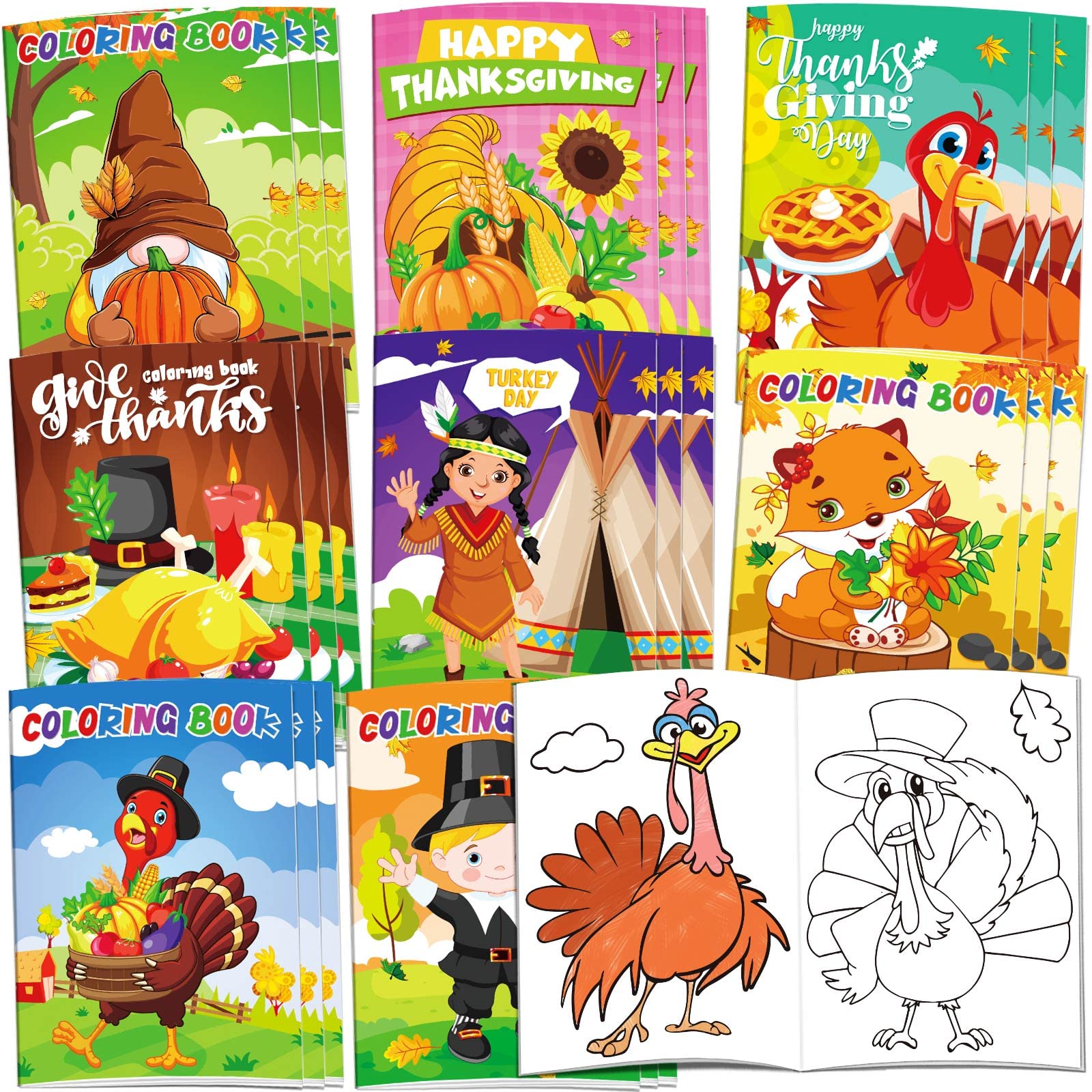 Amazon.com: 32Pcs Thanksgiving Coloring Books Kids - Thanksgiving ...