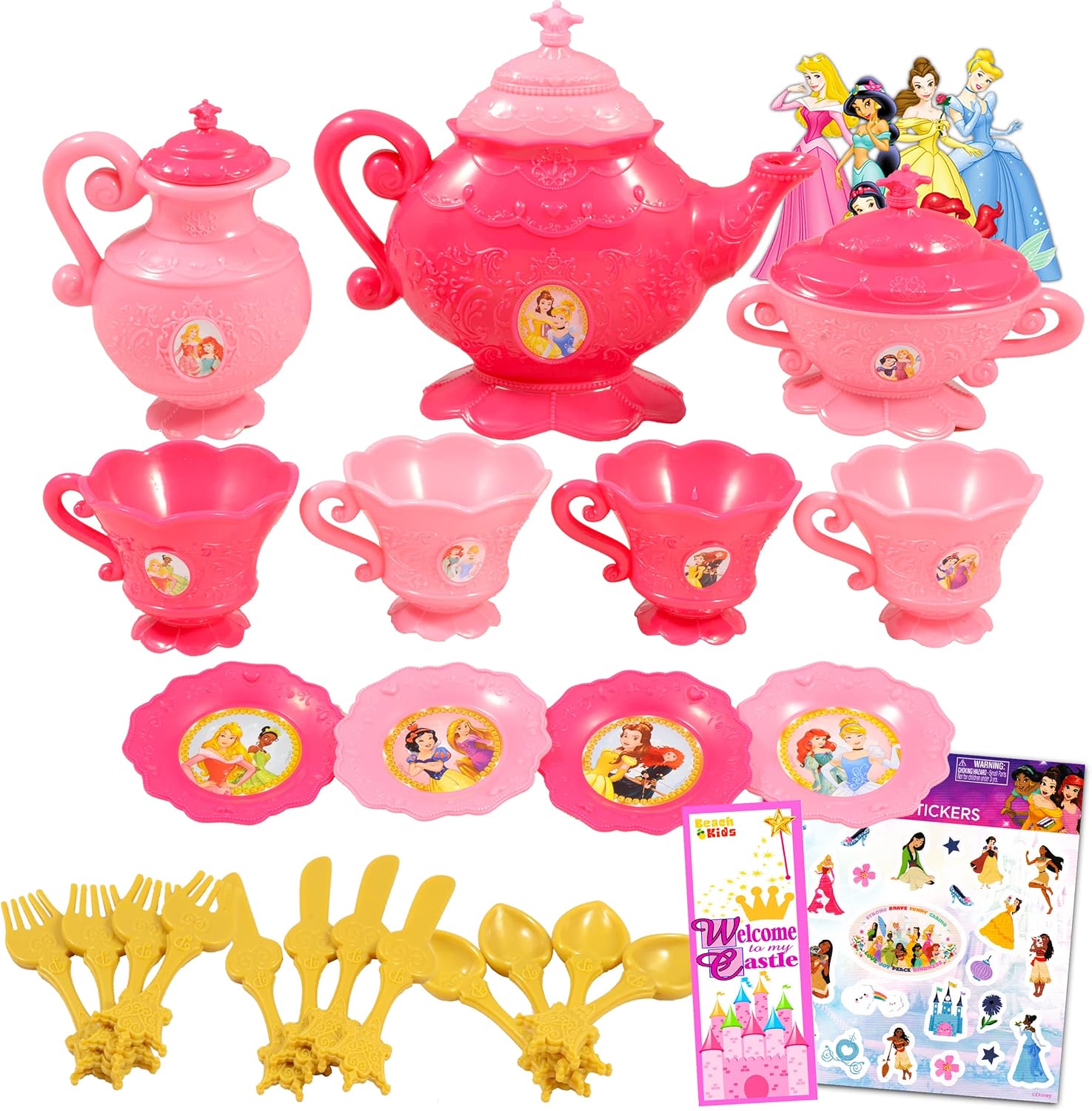 Amazon.com: Disney Princess Playset Dinnerware Set - Plastic Princess ...