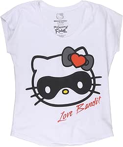 Amazon.com: Mighty Fine Hello Kitty White Love Bandit Head Tee Shirt ...