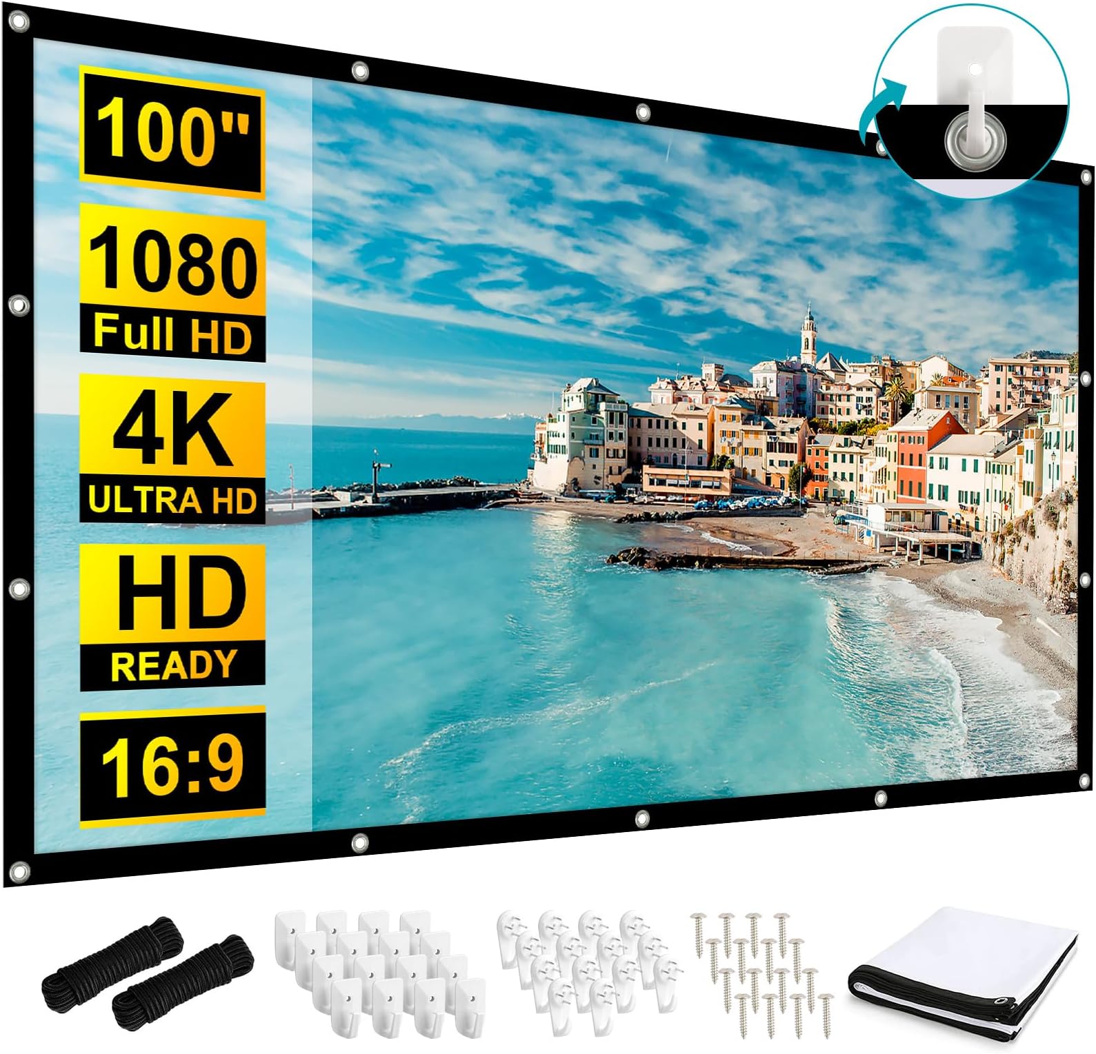 Amazon.com: Frocopo 100 inch Projection Screens, Double Sided Washable ...