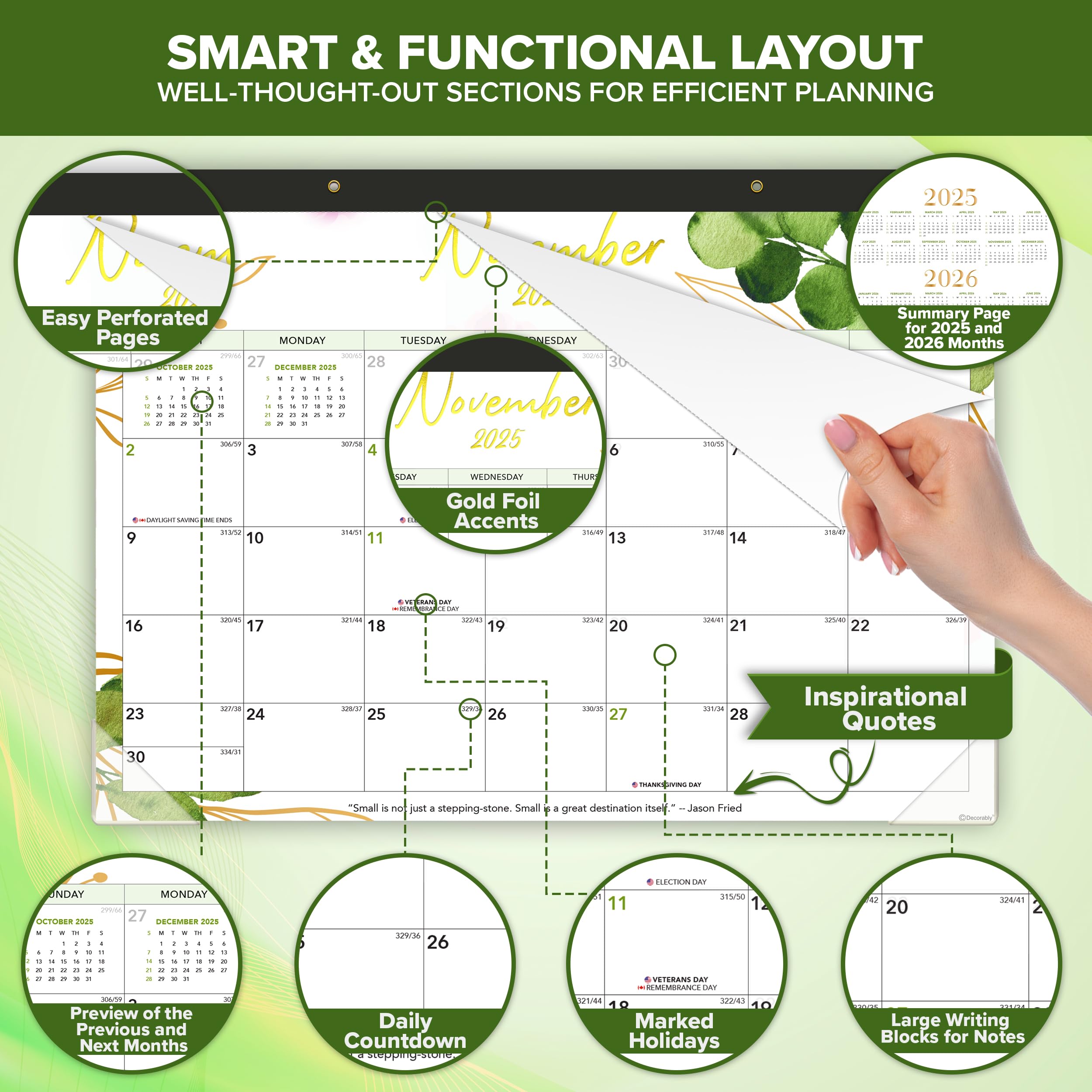 Snapklik.com : Decorably 18 Months Gold Foiled Greenery Academic ...