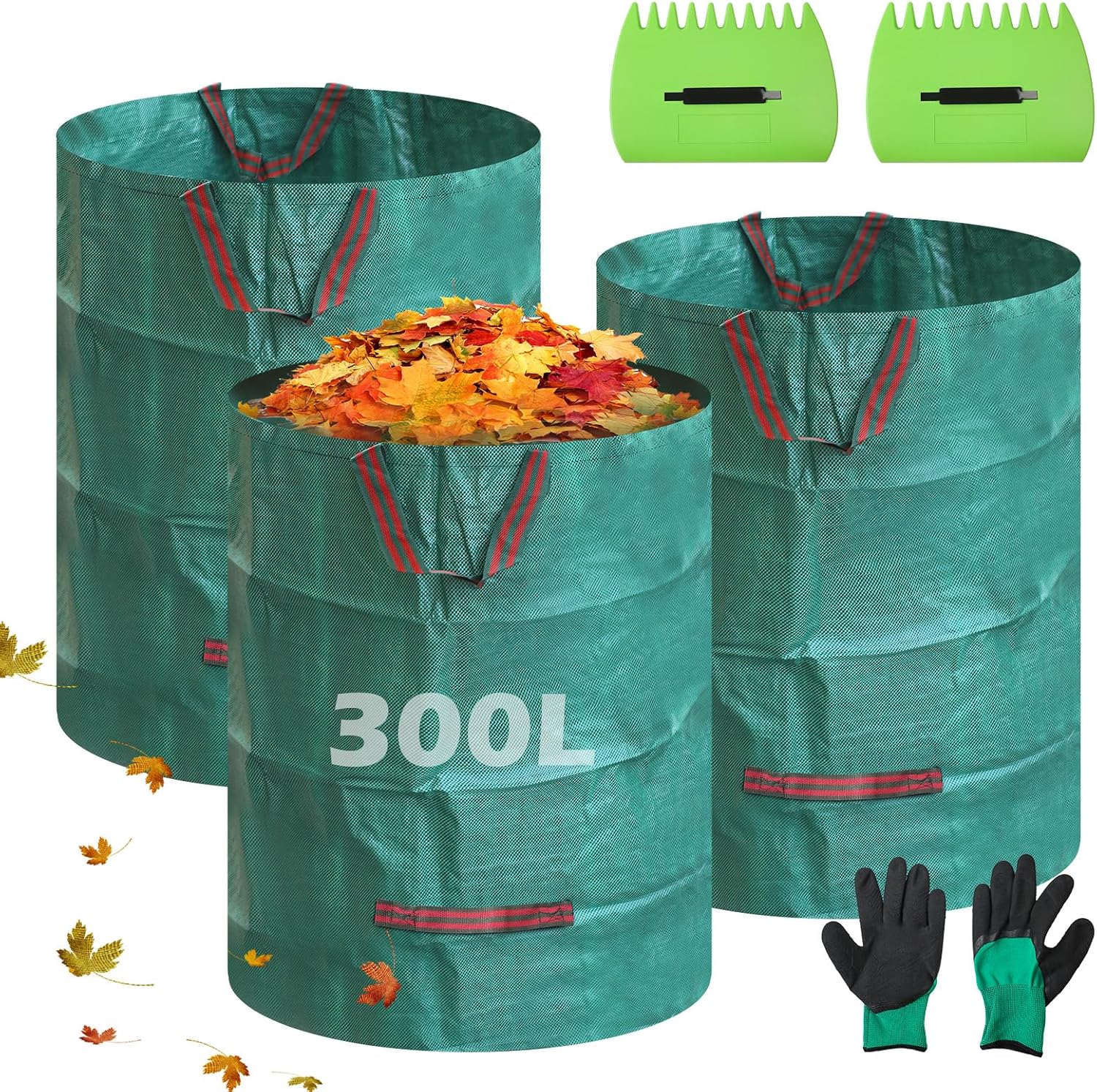 Gemsaya Garden Waste Bags, 3 Pack 300L Heavy Duty Garden Bags with ...
