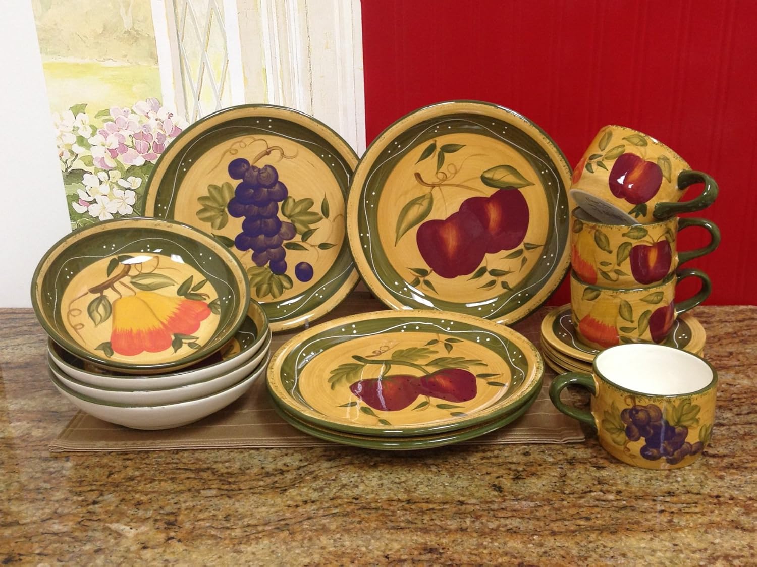 Amazon.com | Kitchen Dinnerware Set 16pc Dinner Set Tuscany Grape Fruit ...