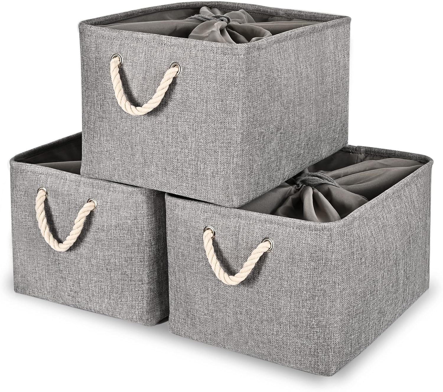 Amazon.com - HOdo Home 3PCS Storage Bins, Fabric Bin with Drawstring ...