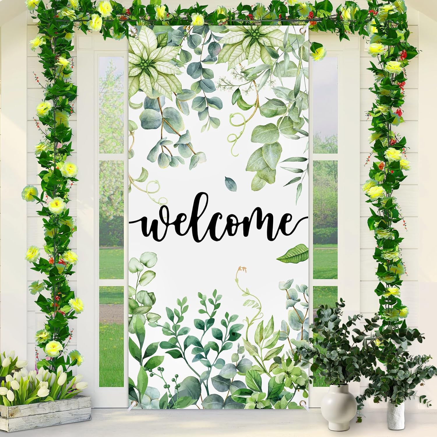 Amazon.com: Summer Spring Welcome Door Cover Decoration Eucalyptus ...