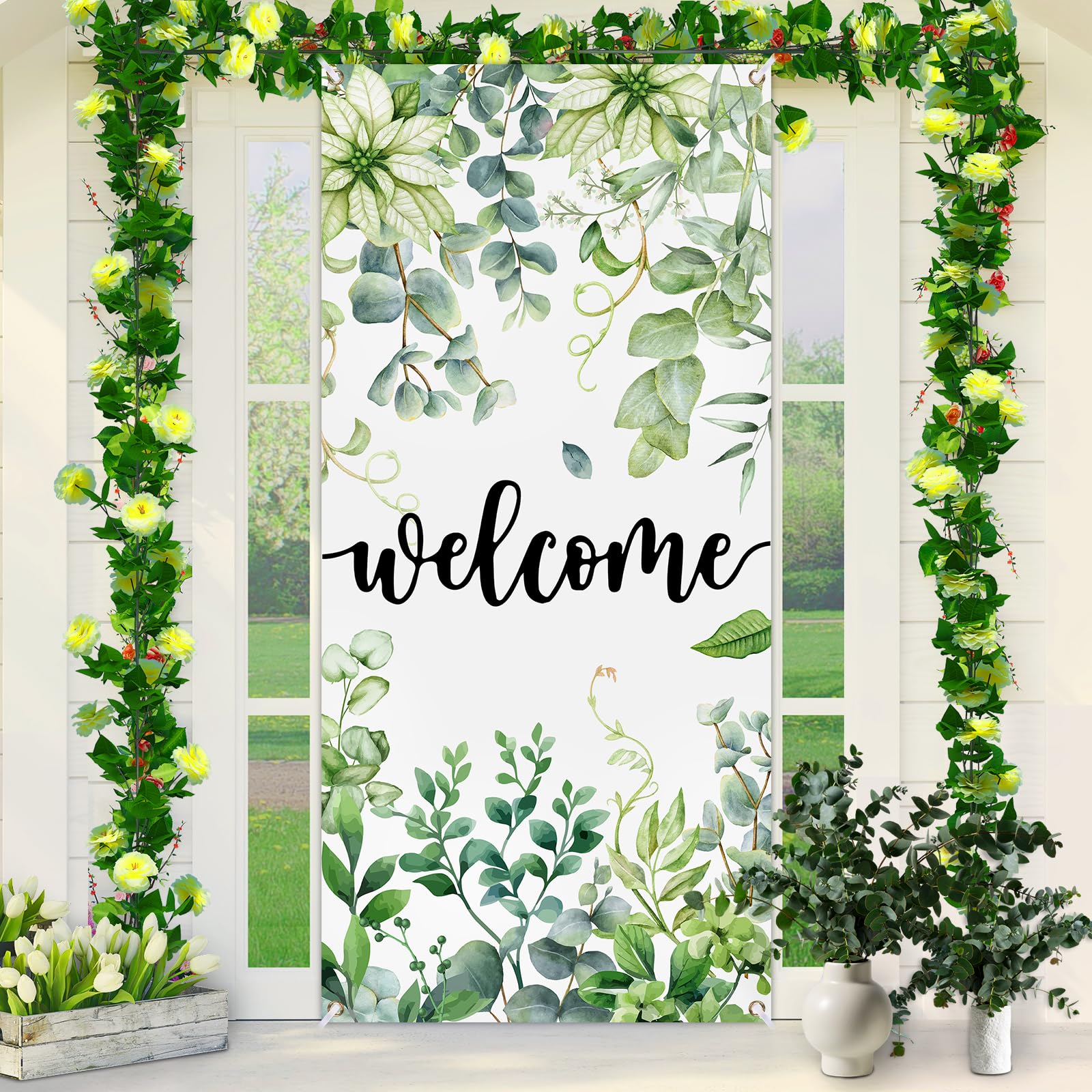 Amazon.com: Summer Spring Welcome Door Cover Decoration Eucalyptus ...