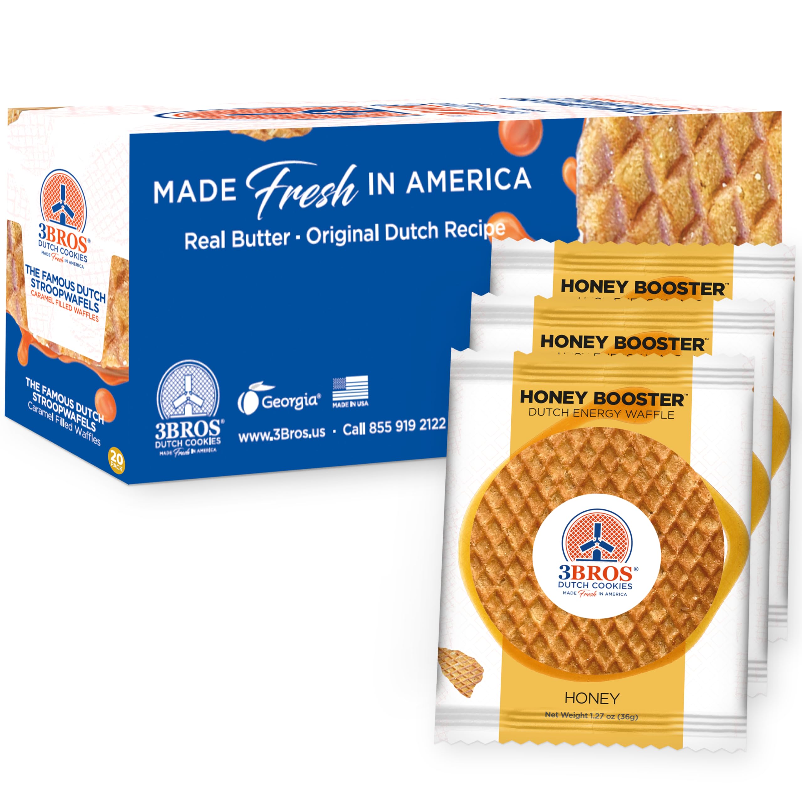 Buy 3Bros Honey Booster - Original Dutch Honey Energy Waffles ...