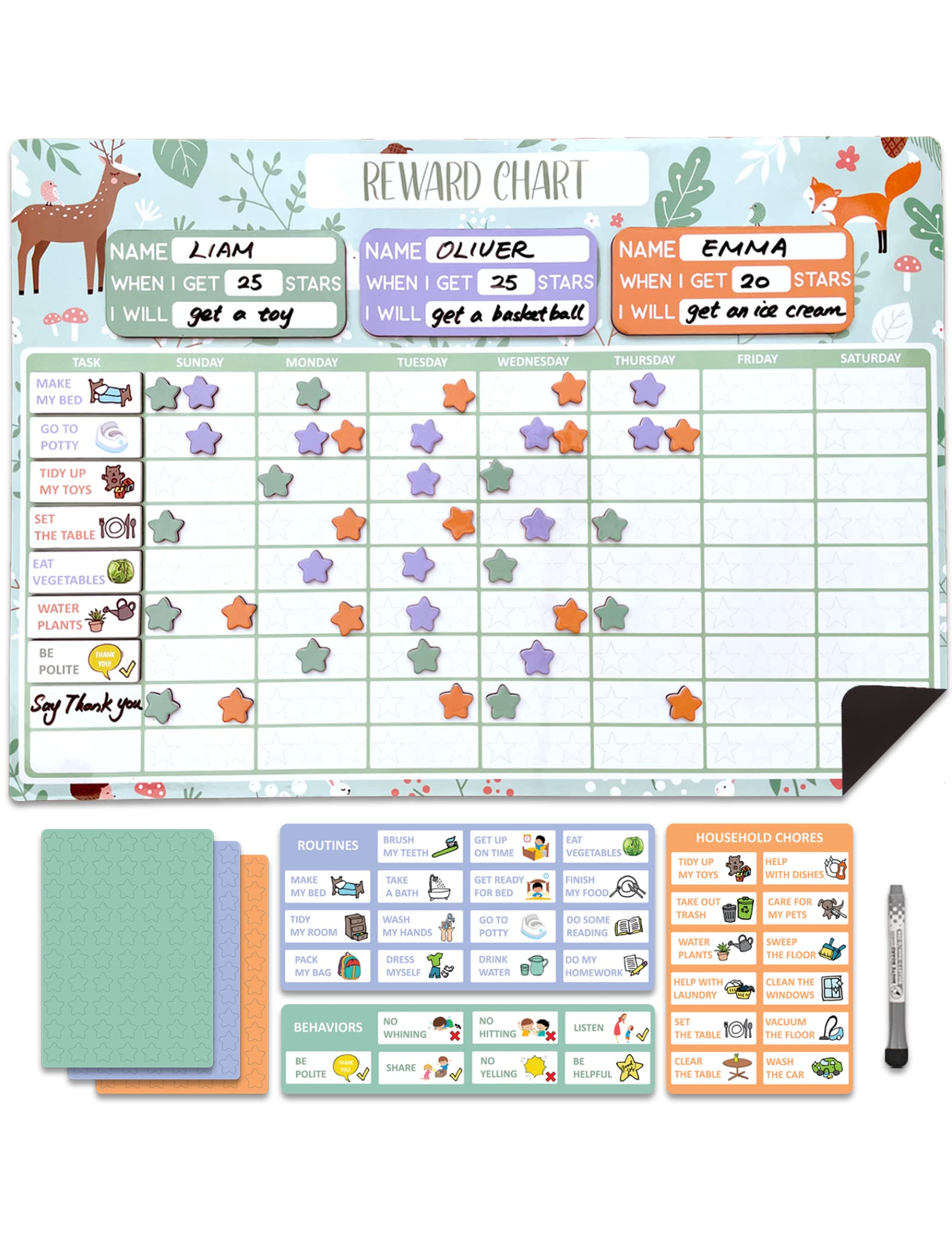Buy Reward Chart for Multiple Kids 17 x 12 Inch Dry Erasable Chore ...