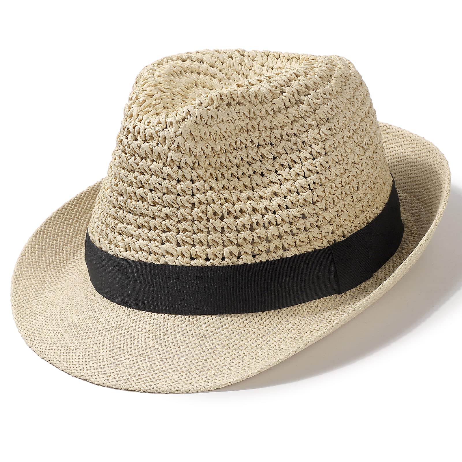 Straw Fedora Hats for Women Men Short Brim Summer Sun Beach Hats ...