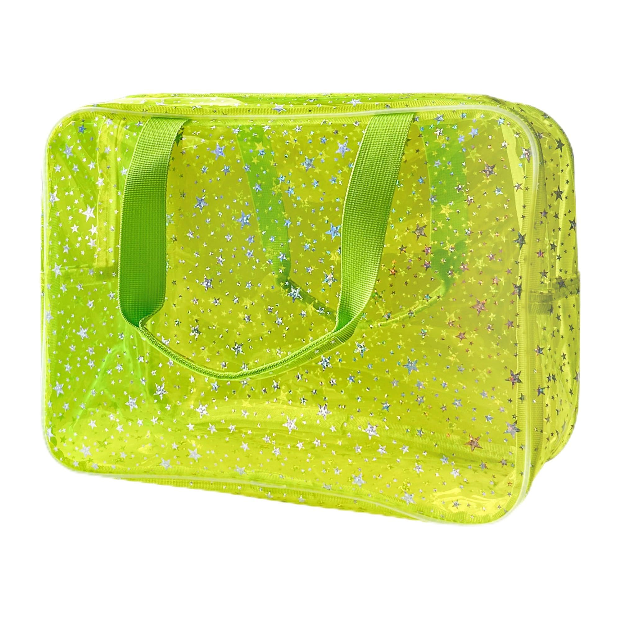 Amazon.com: TotePrint Clear Fluorescent Neon Yellow Star Cosmetic Bag ...