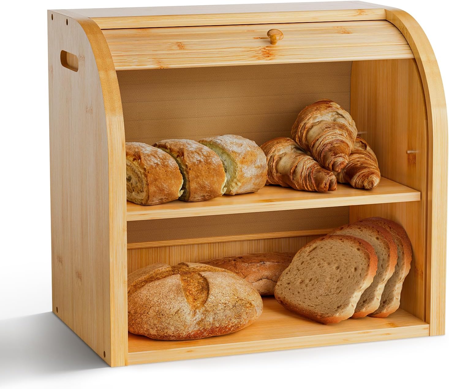 Amazon.com: Sishynio 2-Tier Bread Box, Bamboo Bread Container for ...