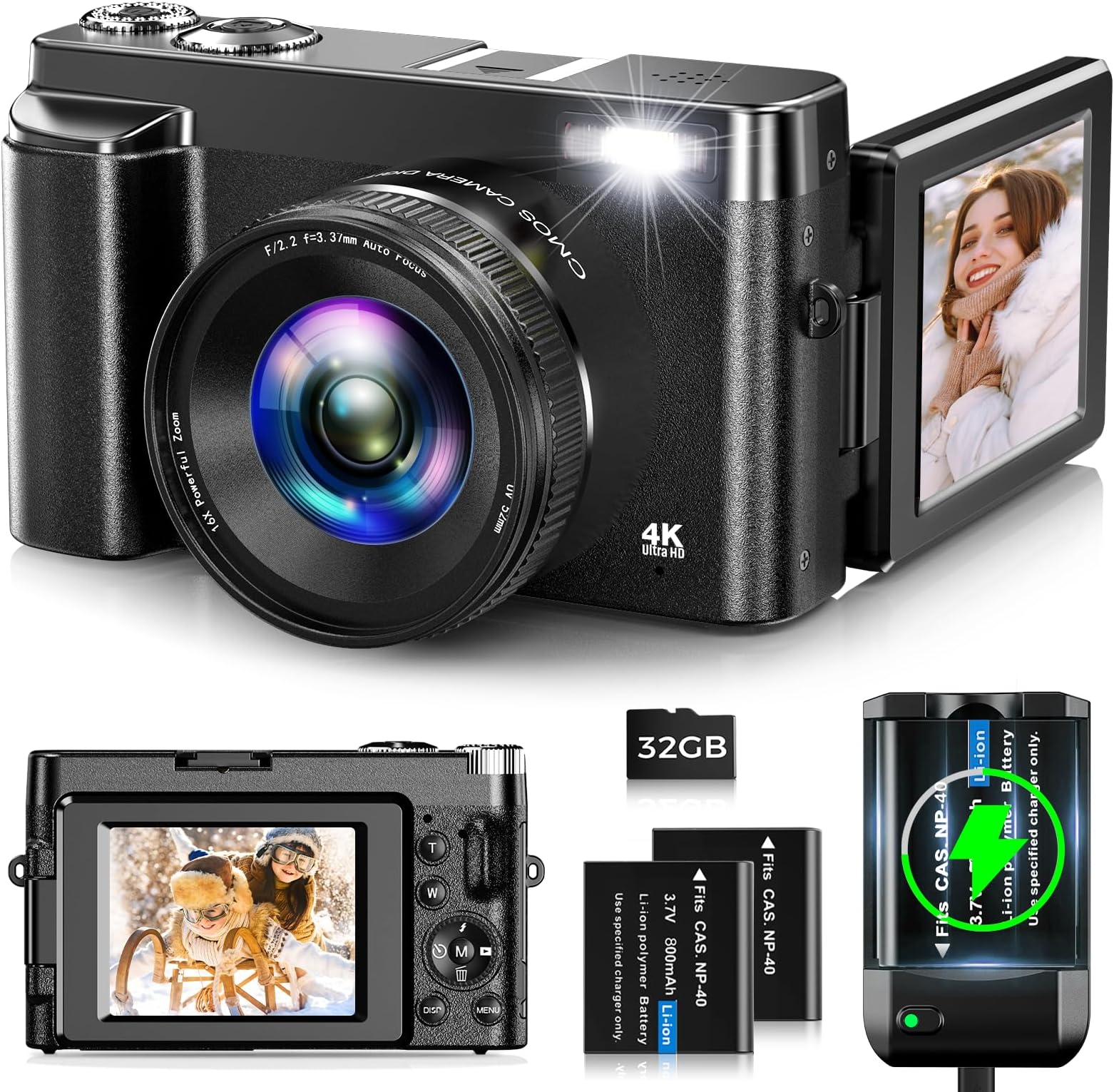 Digital Camera,Oiadek 4K 48MP Autofocus Vlogging Camera with 32G Memory ...