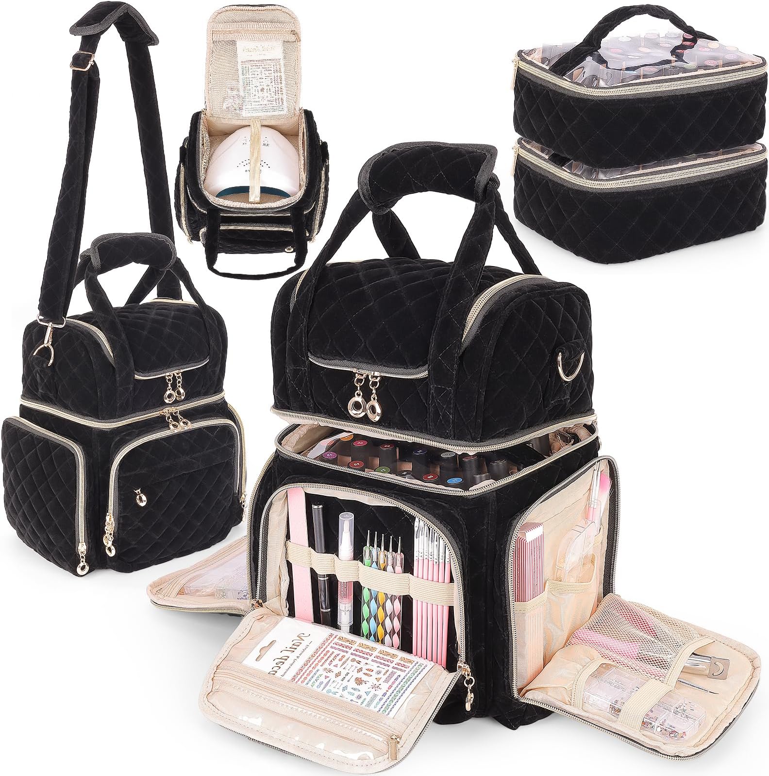 Amazon.com: TwoWin Nail Polish Organizer, Double Layer Large Nail Bag ...