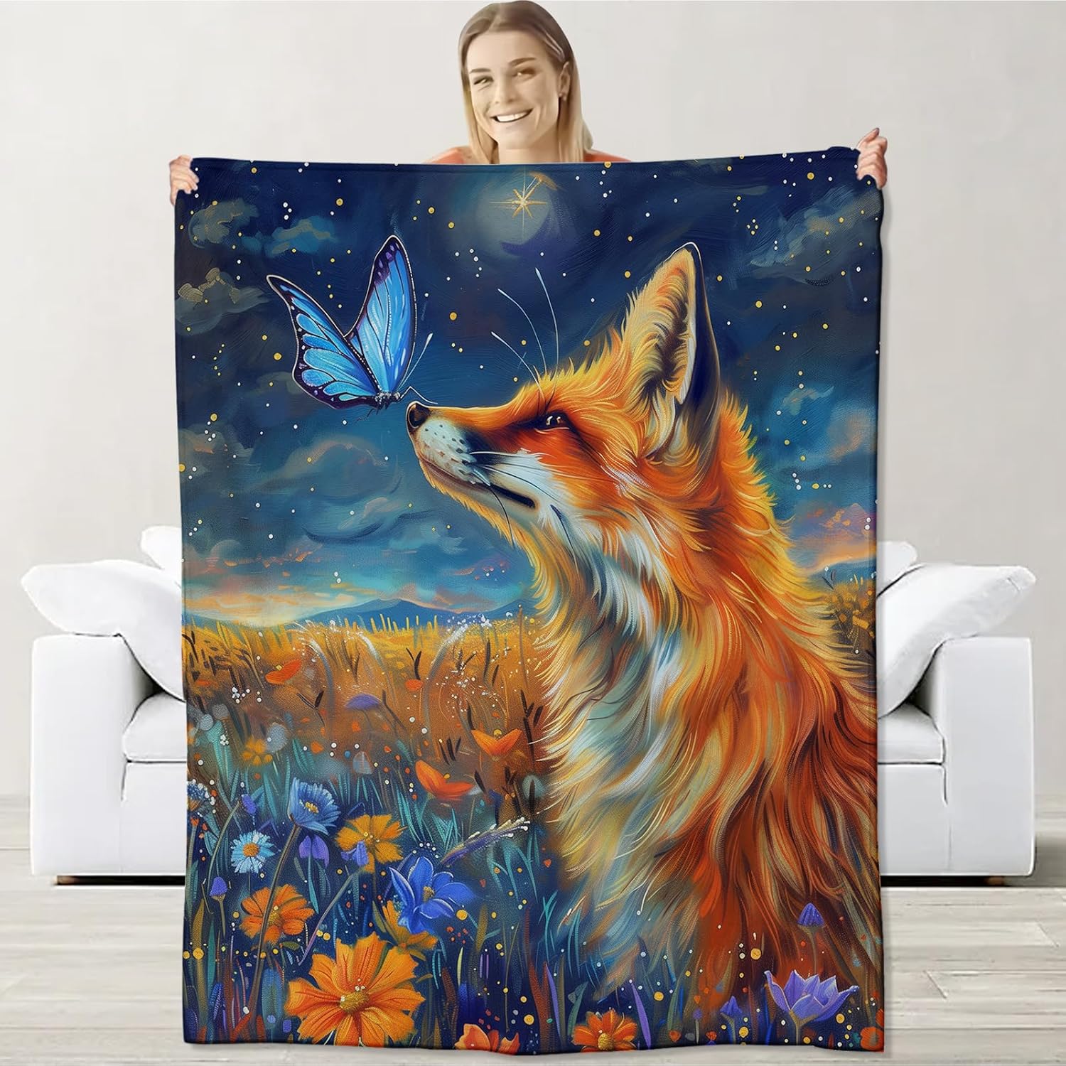 Amazon.com: cromcu Fox Blanket for Boys Girls Kids, Flannel Fox ...