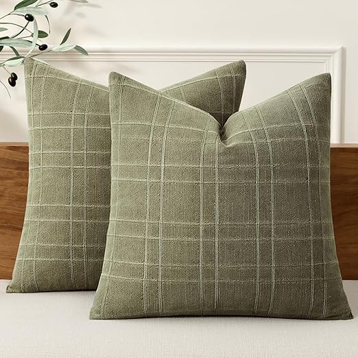 Amazon.com: MIULEE Decorative Linen Check Throw Pillow Covers Neutral ...