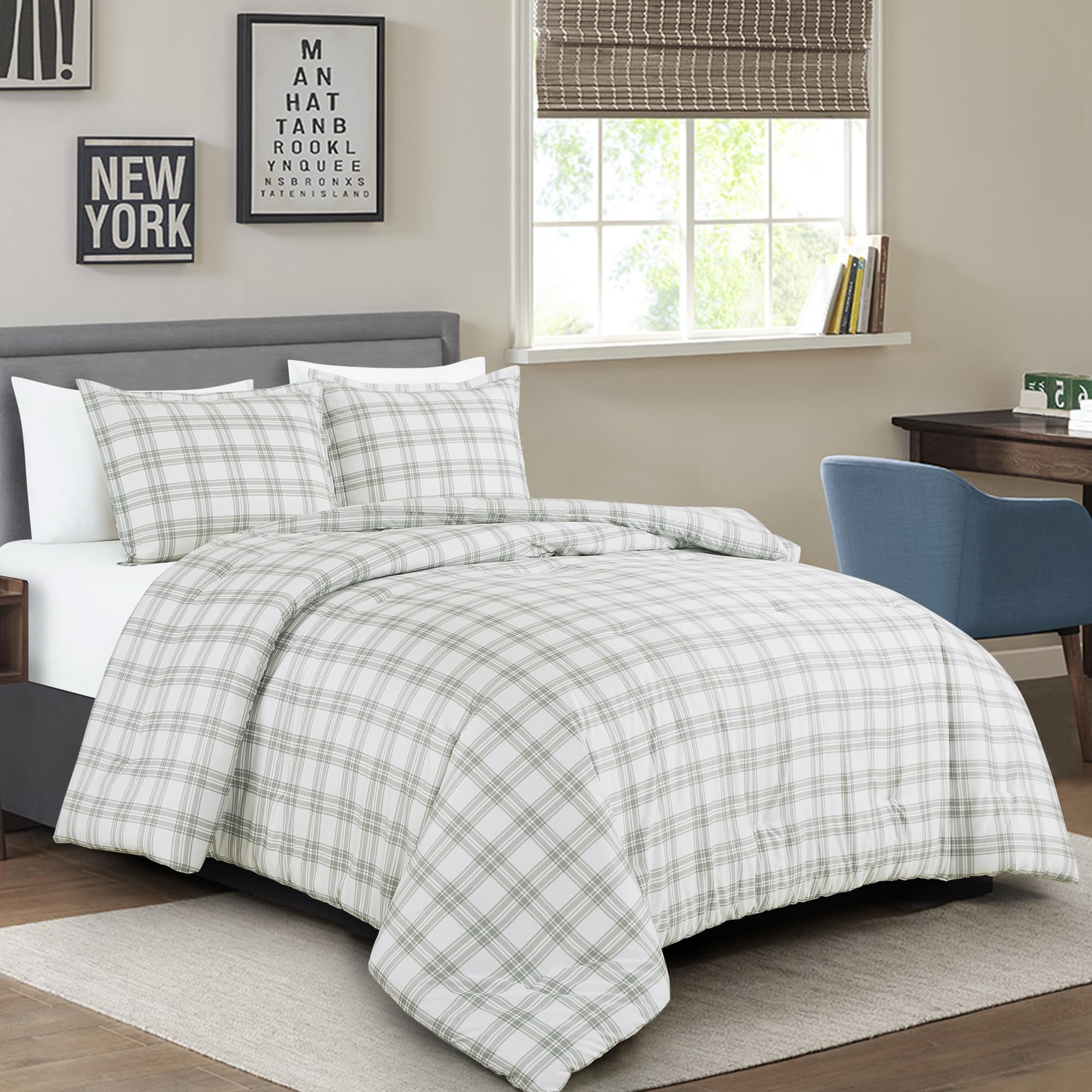 Amazon.com: Chezmoi Collection 3-Piece Plaid Comforter Set Full Size ...
