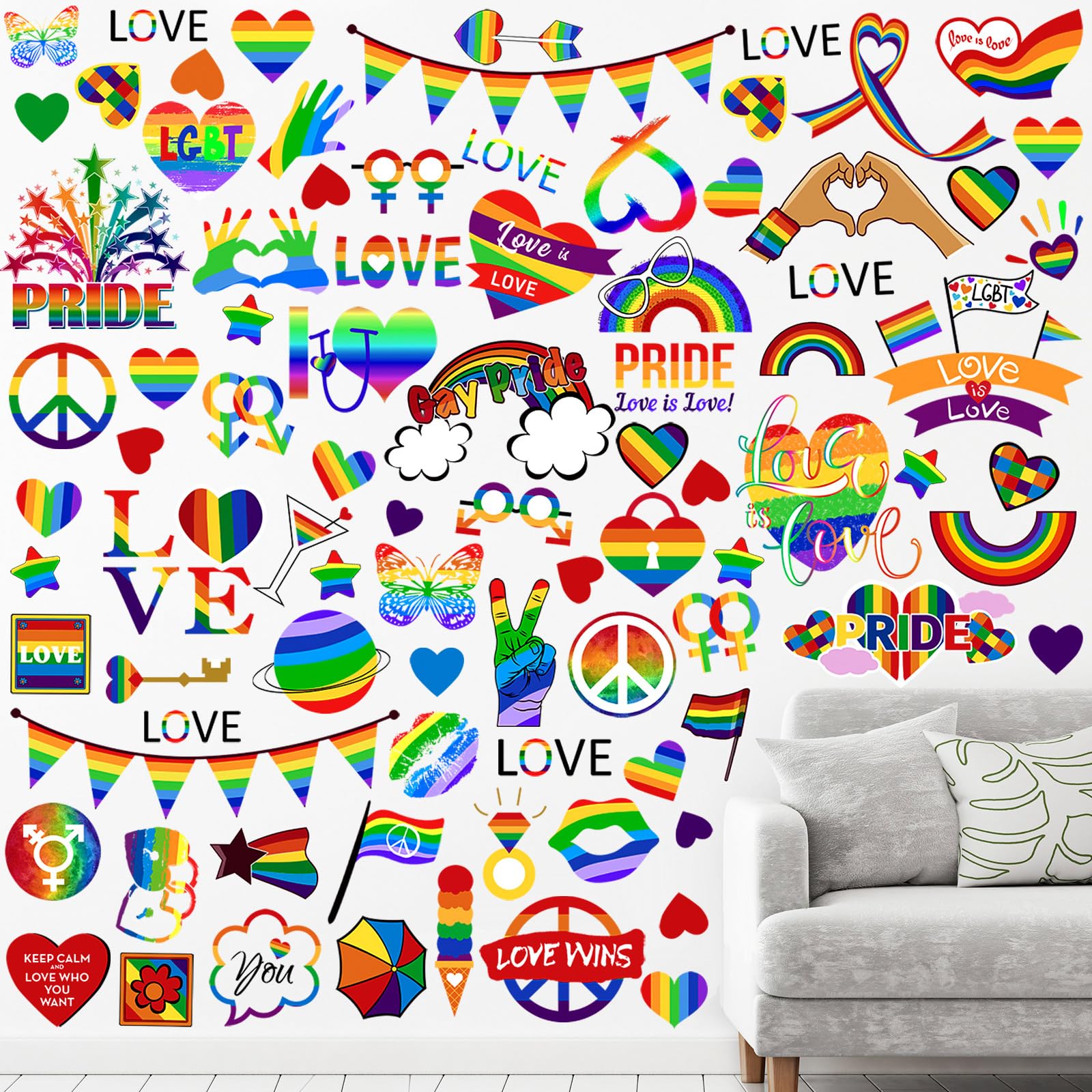 Eersida 6 Sheets Gay Pride Wall Stickers LGBTQ Rainbow Wall Decals ...