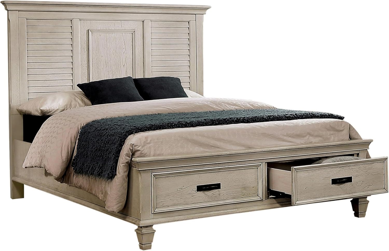 Amazon.com: Benjara Eli Queen Platform Bed, Shutter Headboard, 2 Drawer ...