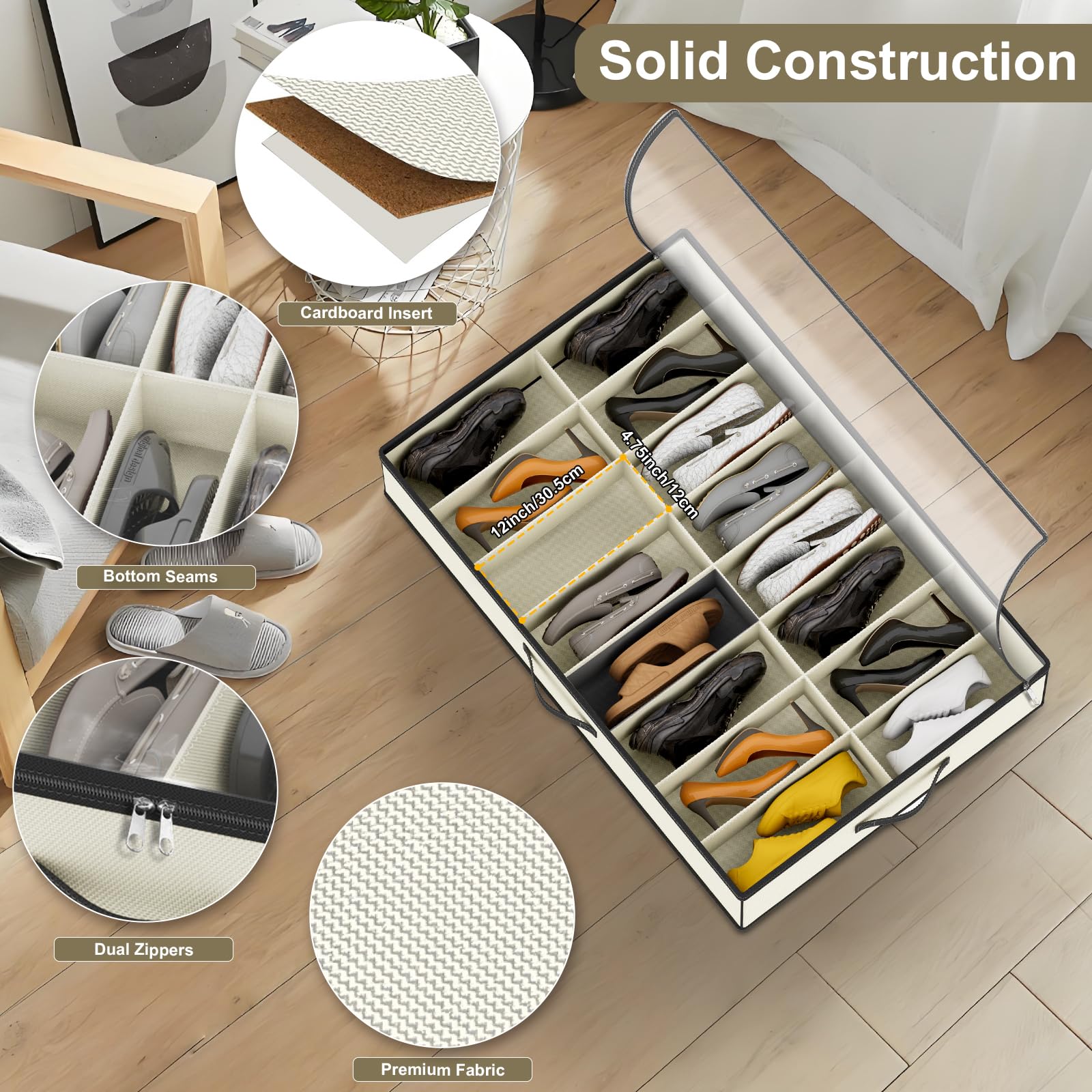 Snapklik.com : Homyfort 32 Pairs Shoe Organizer Under Bed, Sturdy ...