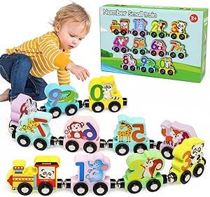 Ballery Wooden Number Train Set for 1-4 Year Old Boys - Magnetic ...