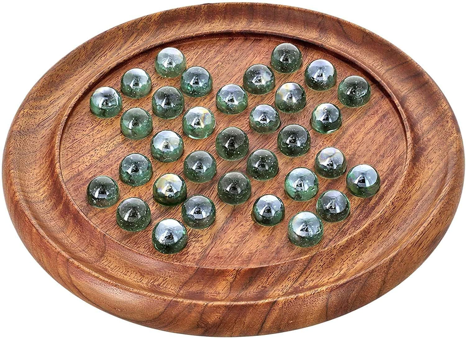 Amazon.com: IBLAY Games Solitaire Board in Wood with Glass Marbles ...