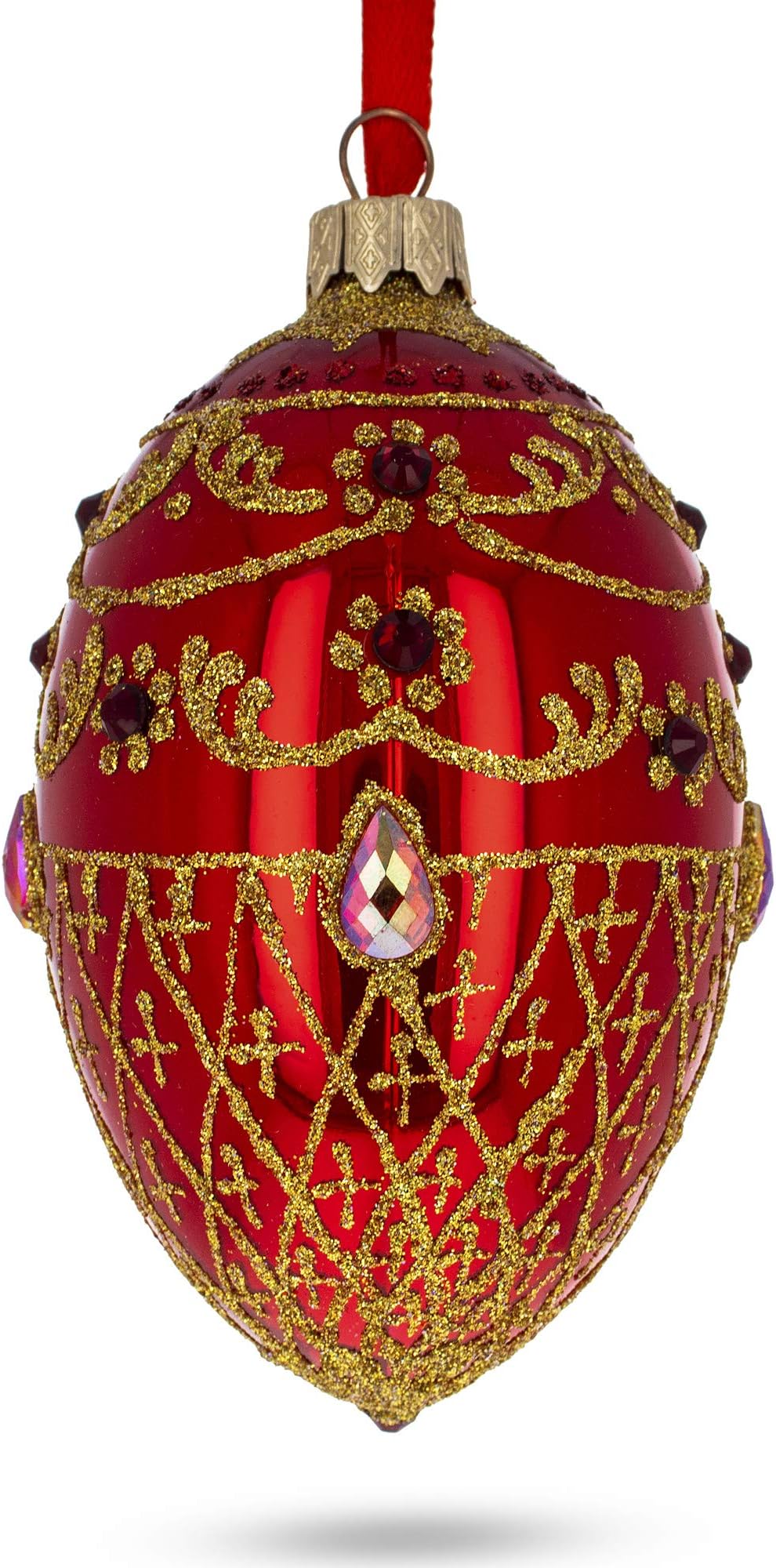Amazon.com: Ruby Jewels on Glossy Red Glass Egg Ornament 4 Inches ...