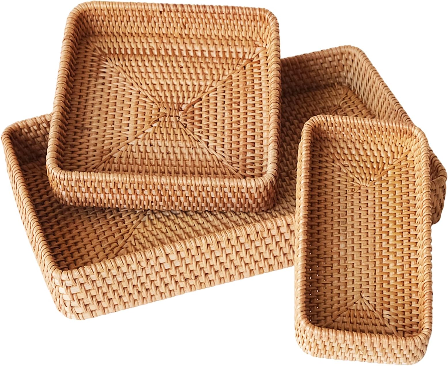 Amazon.com: Hipiwe Rattan Serving Tray with Handles - Hand-Woven ...